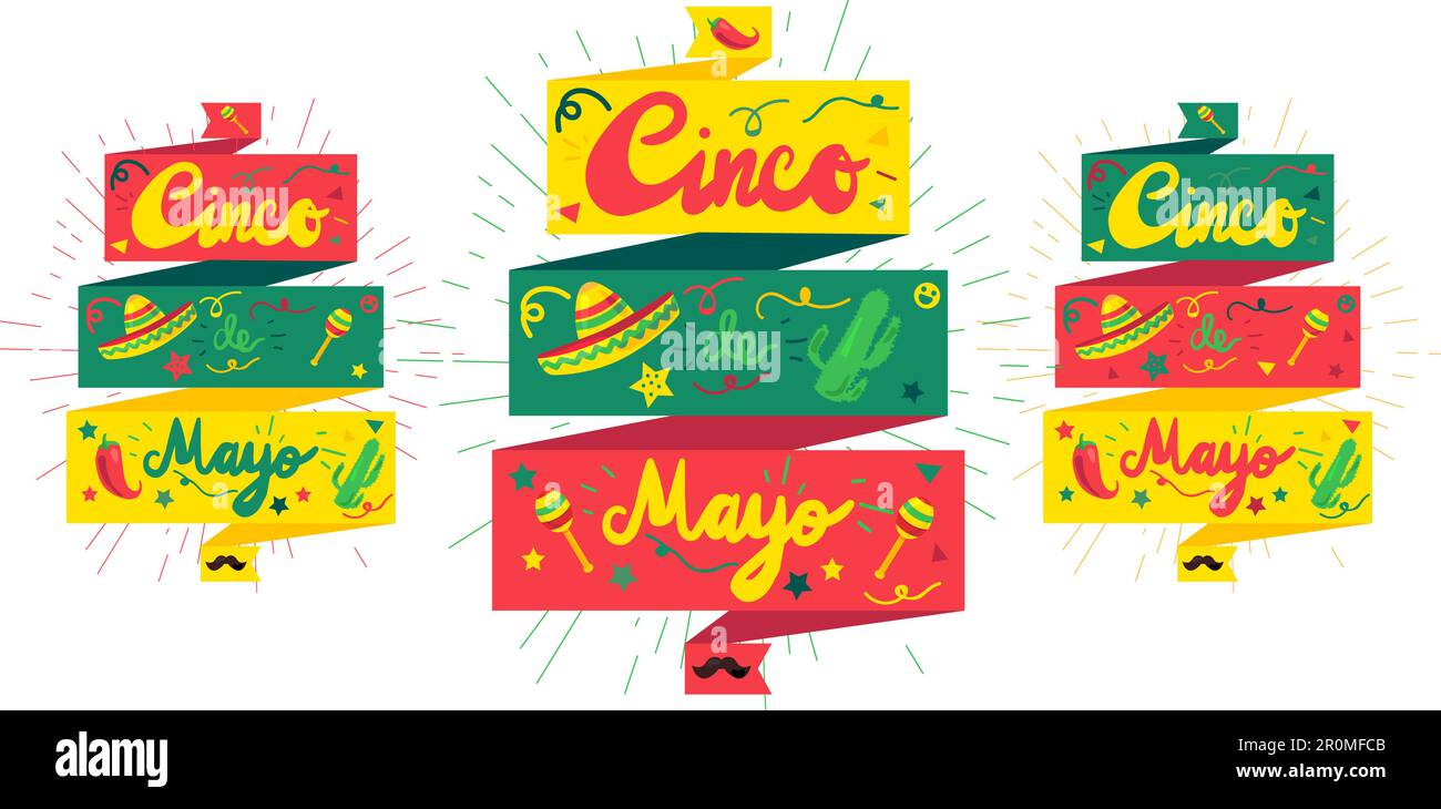 Cinco De Mayo Festival Banner with pepper, cactus, mustache and ...