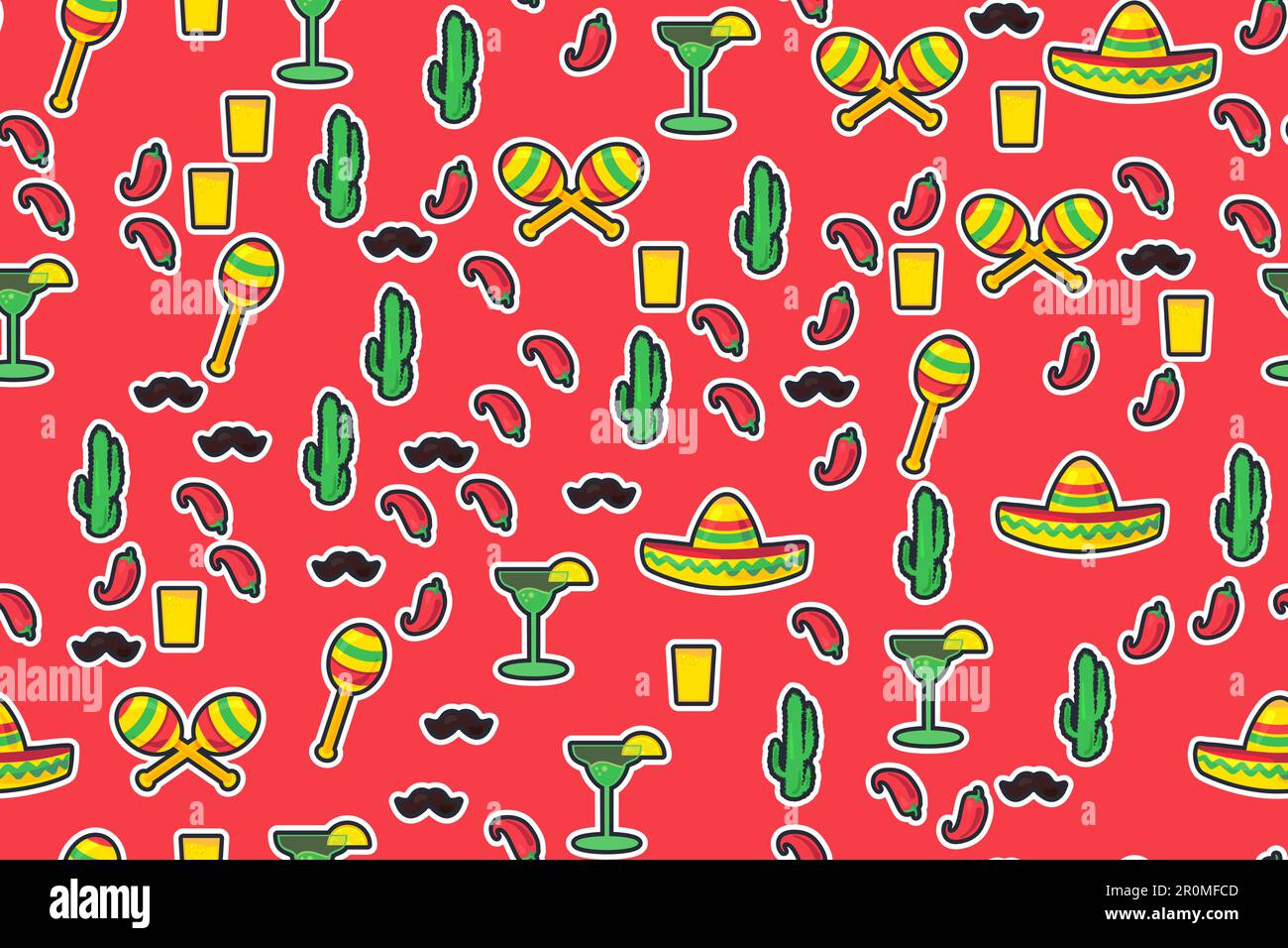 Cinco De Mayo Festival Seamless Pattern from chili, confetti, cactus ...