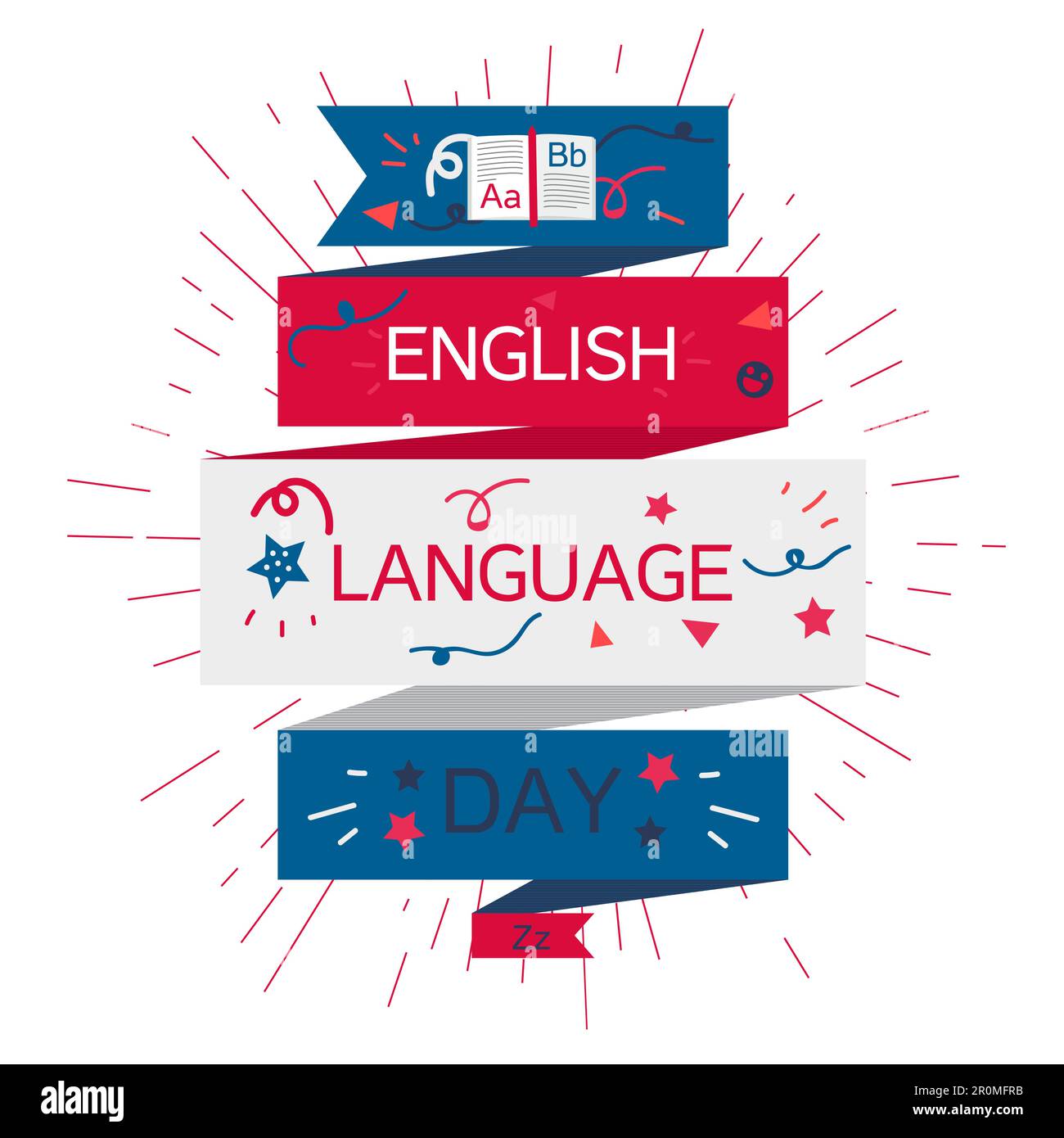 English Language Day Banner With Book and Letters A, B, Z. Vector Stock ...