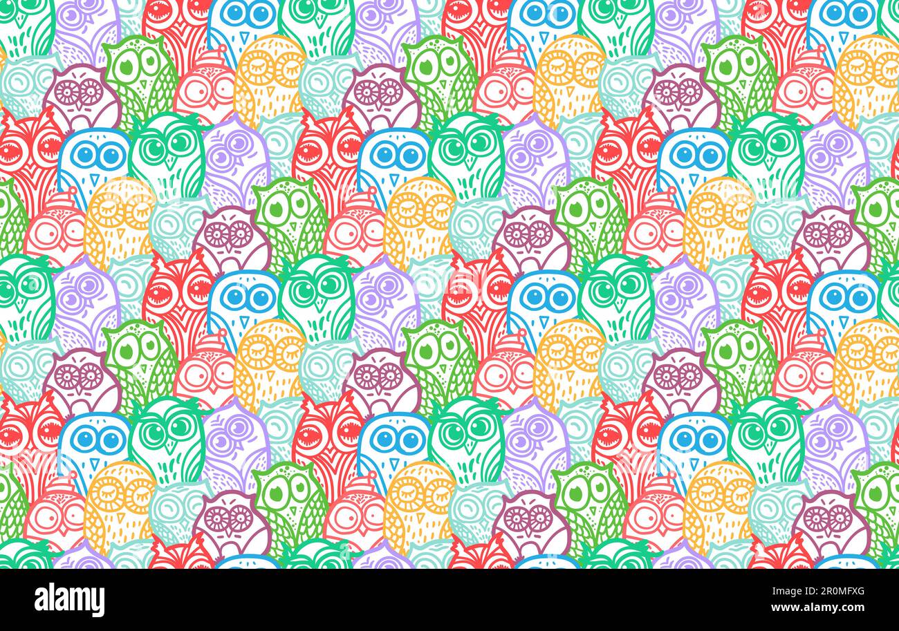 Hand Drawn Funny Owl. Owls seamless pattern for print, fabric, wrap and ...
