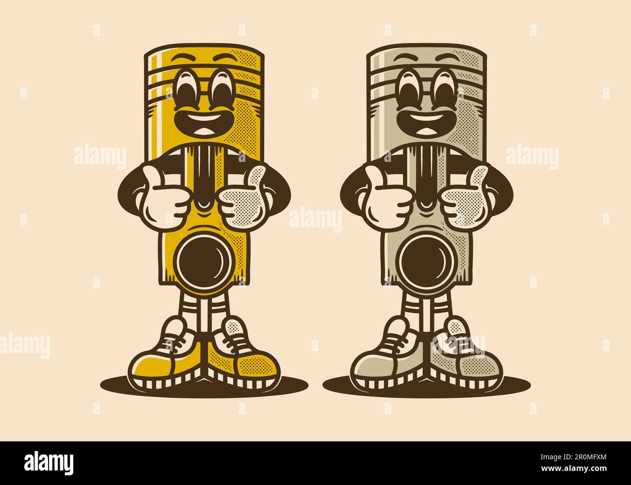 Vintage mascot character design of piston with two thumbs up Stock ...