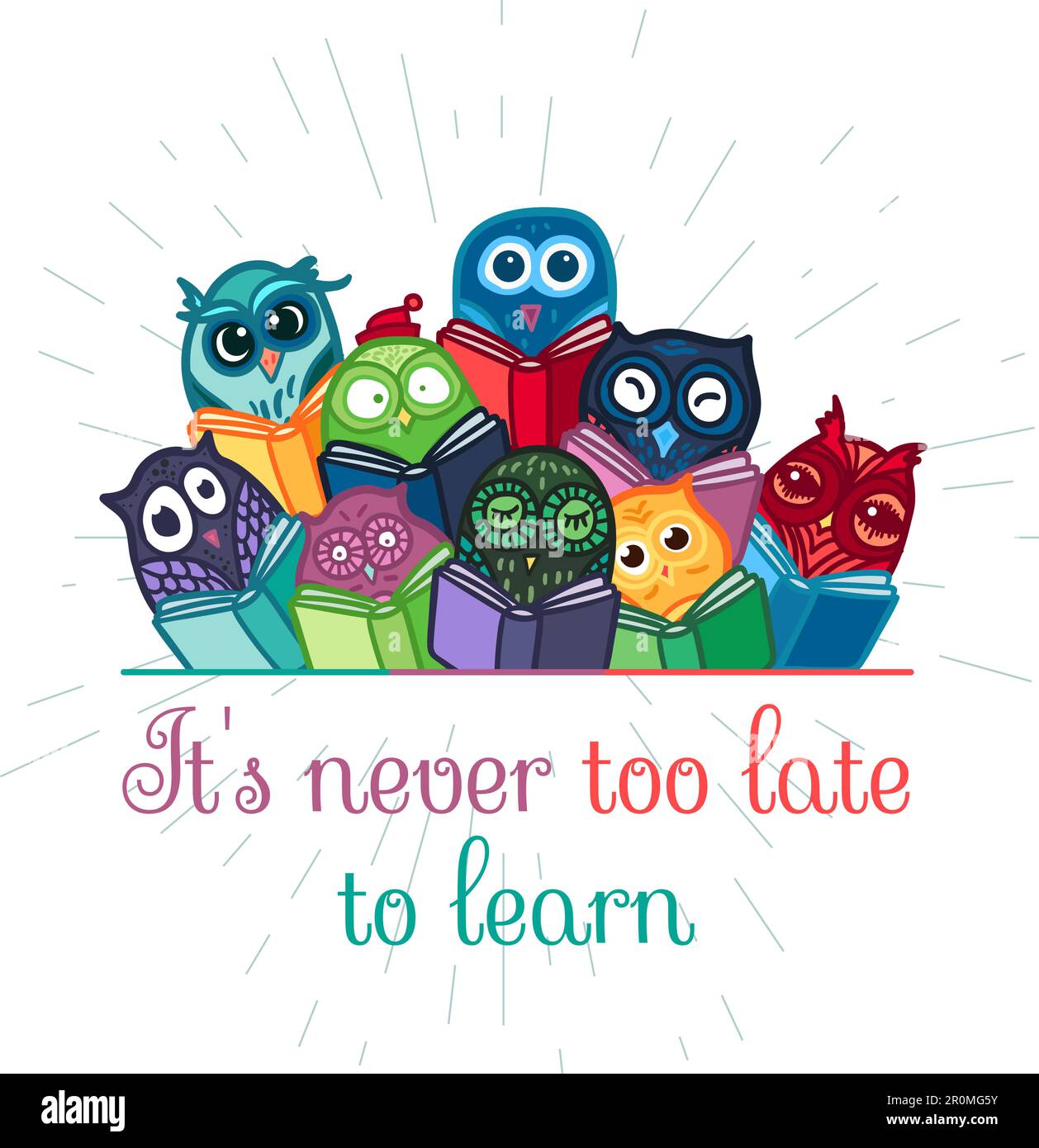 Hand Drawn Funny Owl with Book. Owls Learning subject for print, fabric ...