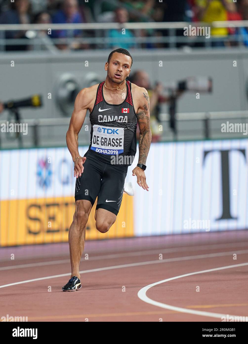 Andre De Grasse running the 200m at the 2019 World Athletics ...