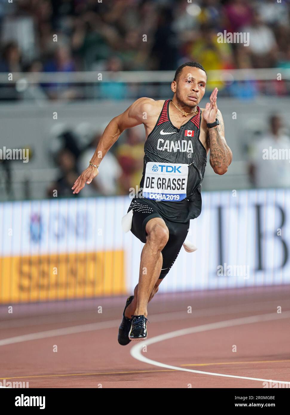 Andre De Grasse running the 200m at the 2019 World Athletics ...