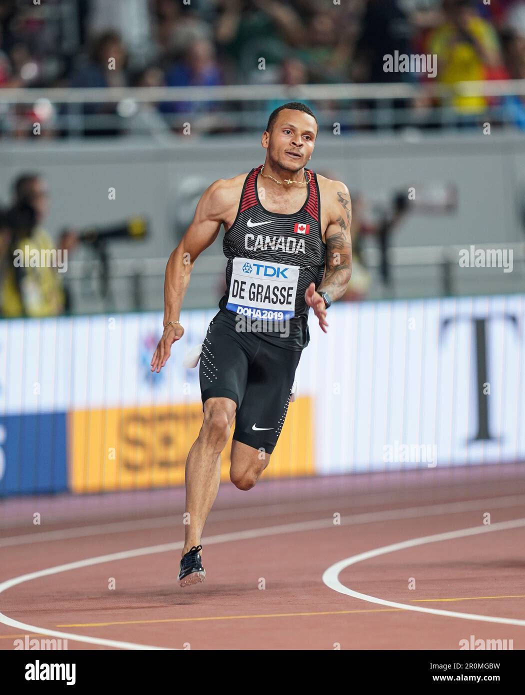 Andre De Grasse running the 200m at the 2019 World Athletics ...