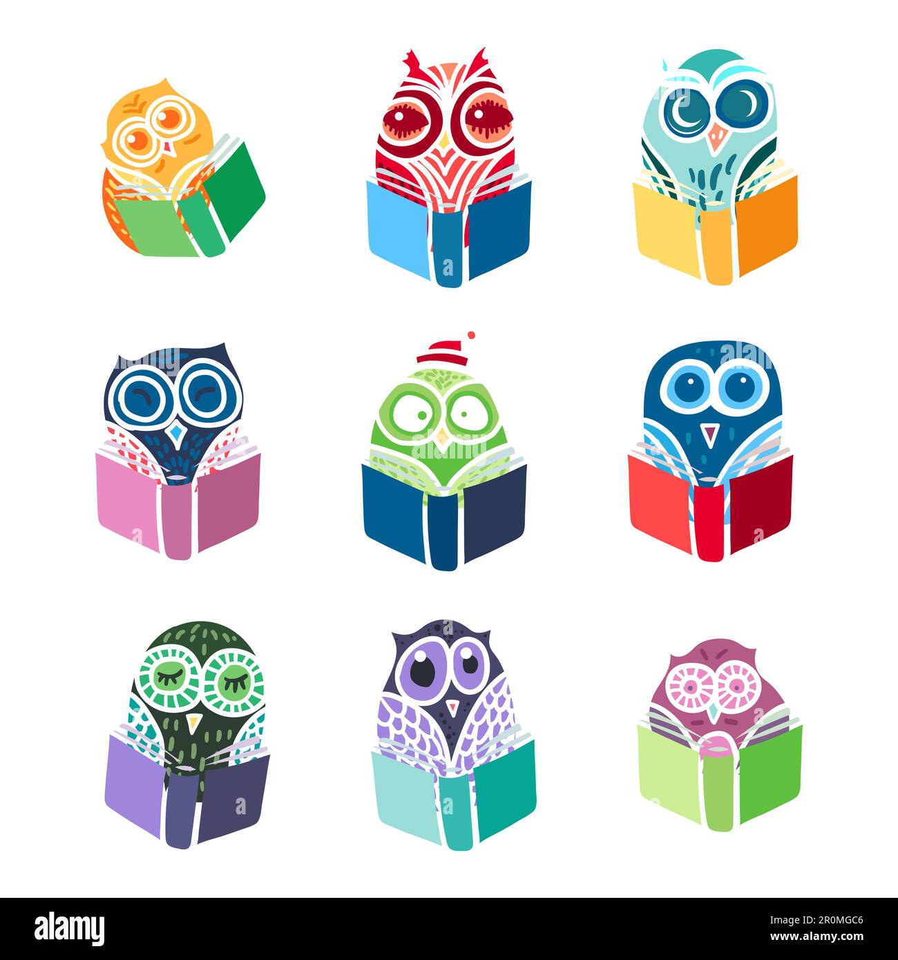 Hand Drawn Funny Owl with Book. Owls Learning subject for print, fabric ...