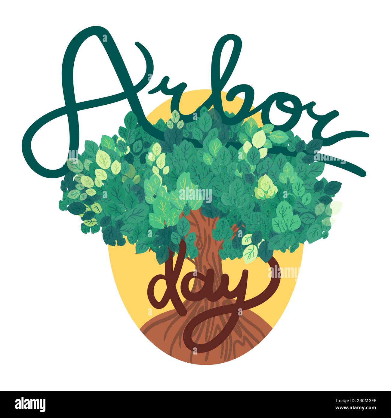 Save Our Planet Concept With Tree. Arbor Day Greeting for sticker ...