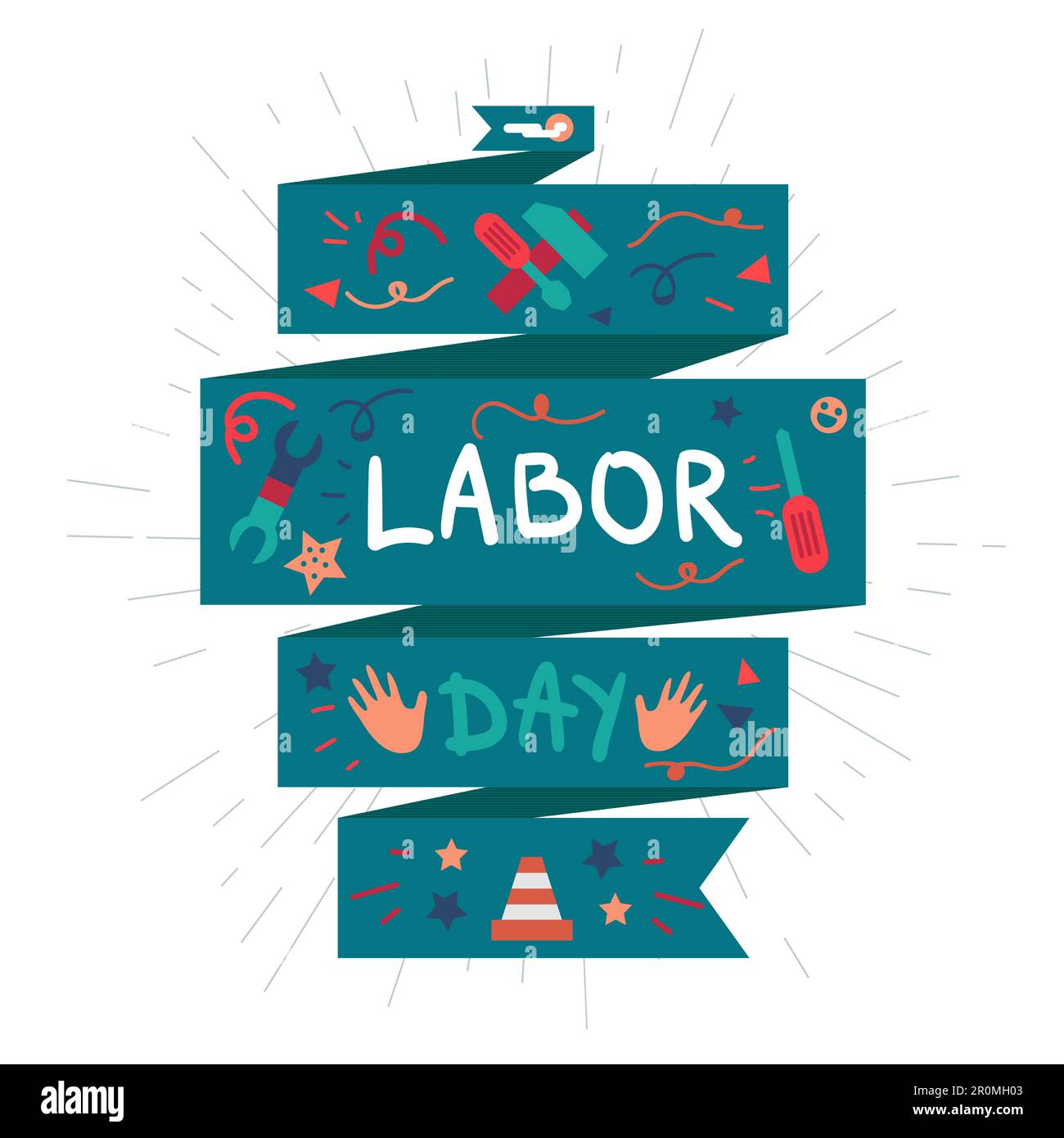 Labor Day Lettering Greeting Banner In View Ribbon With hammer ...