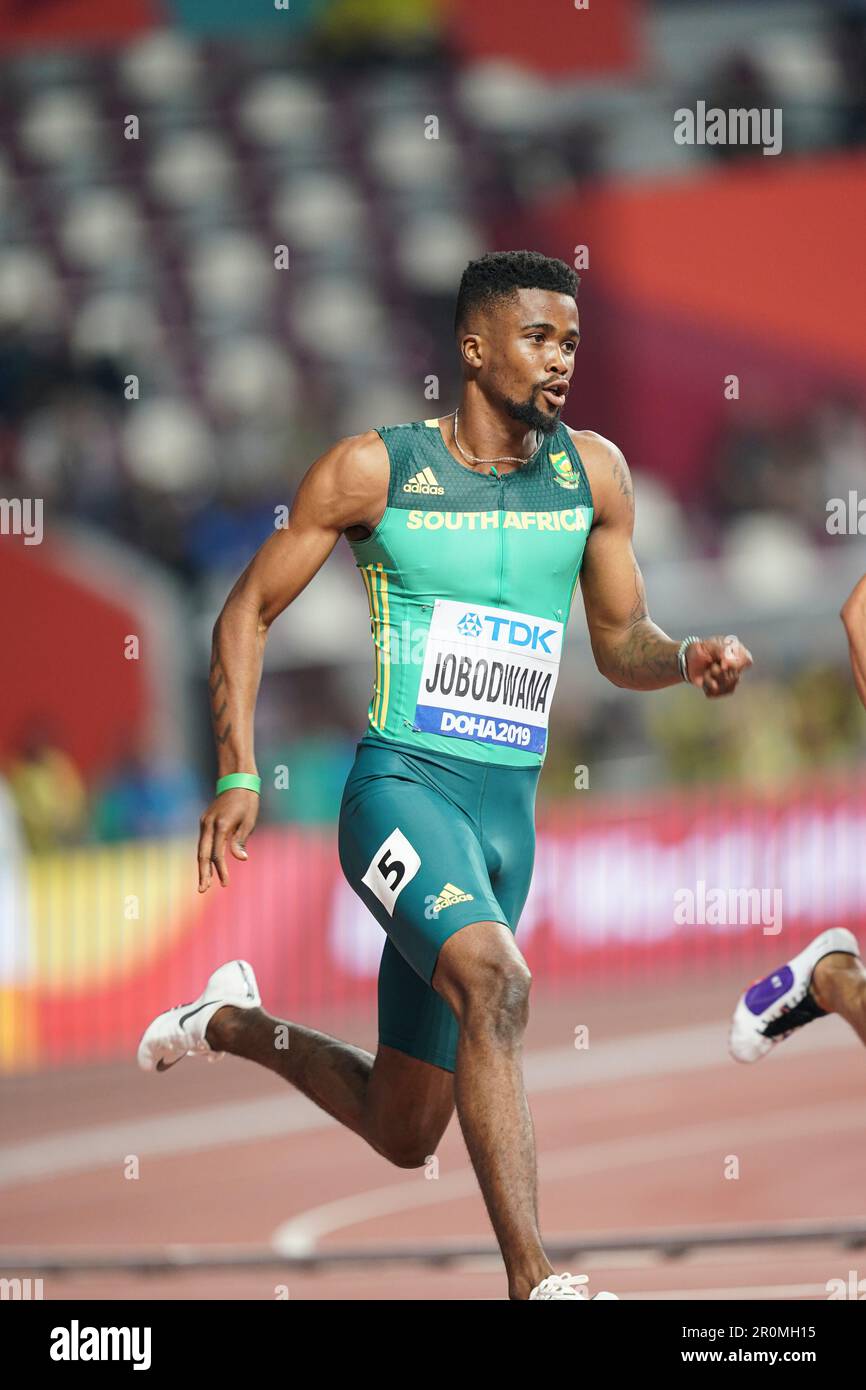 Anaso Jobodwana running the 200m at the 2019 World Athletics ...