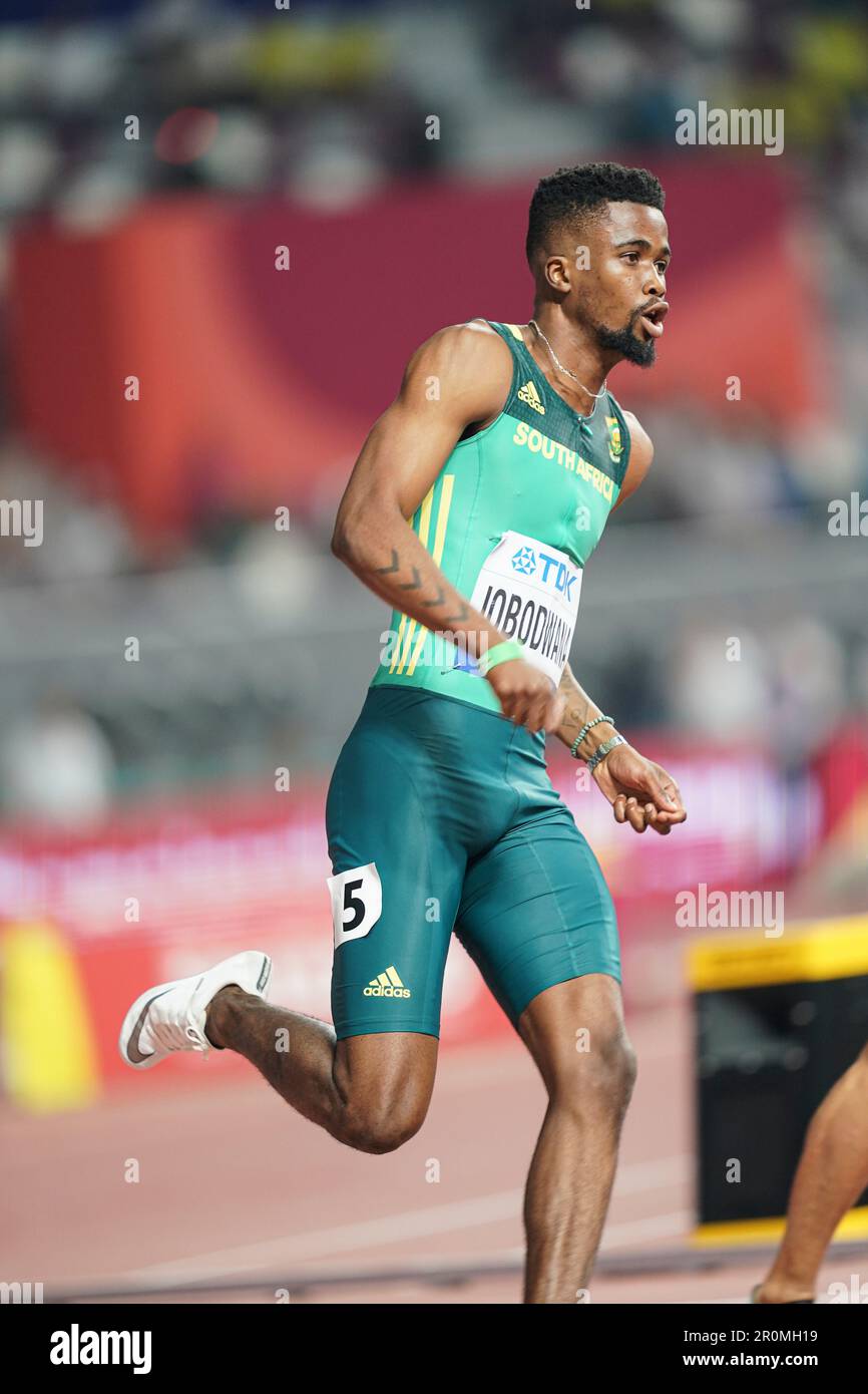 Anaso Jobodwana running the 200m at the 2019 World Athletics ...