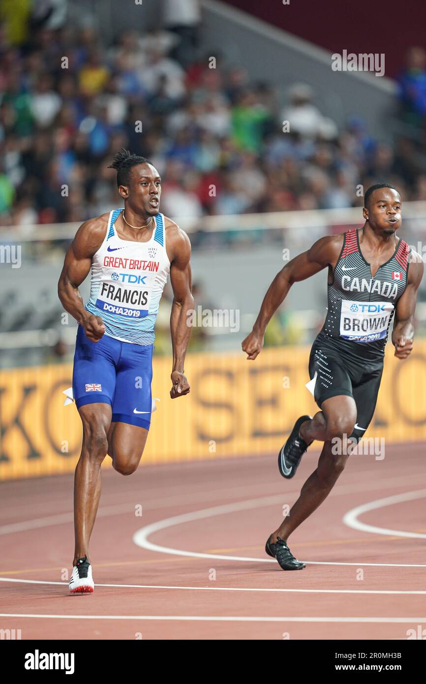 Miguel Francis running the 200m at the 2019 World Athletics ...