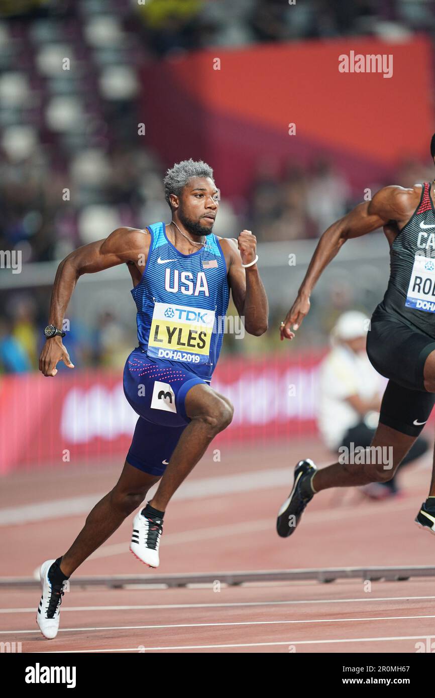 Noah Lyles running the 200m at the 2019 World Athletics Championships ...