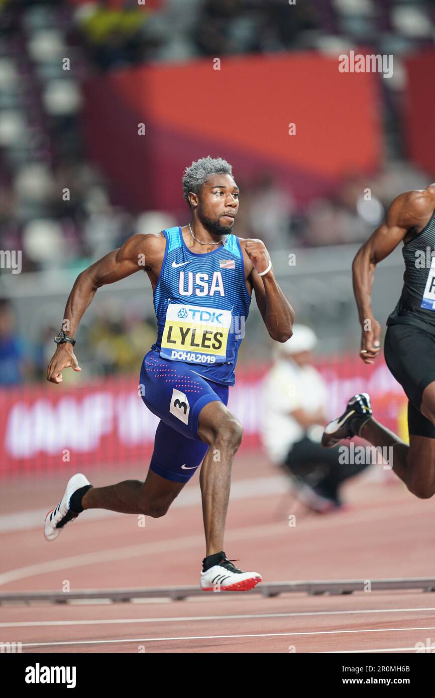 Noah Lyles running the 200m at the 2019 World Athletics Championships ...