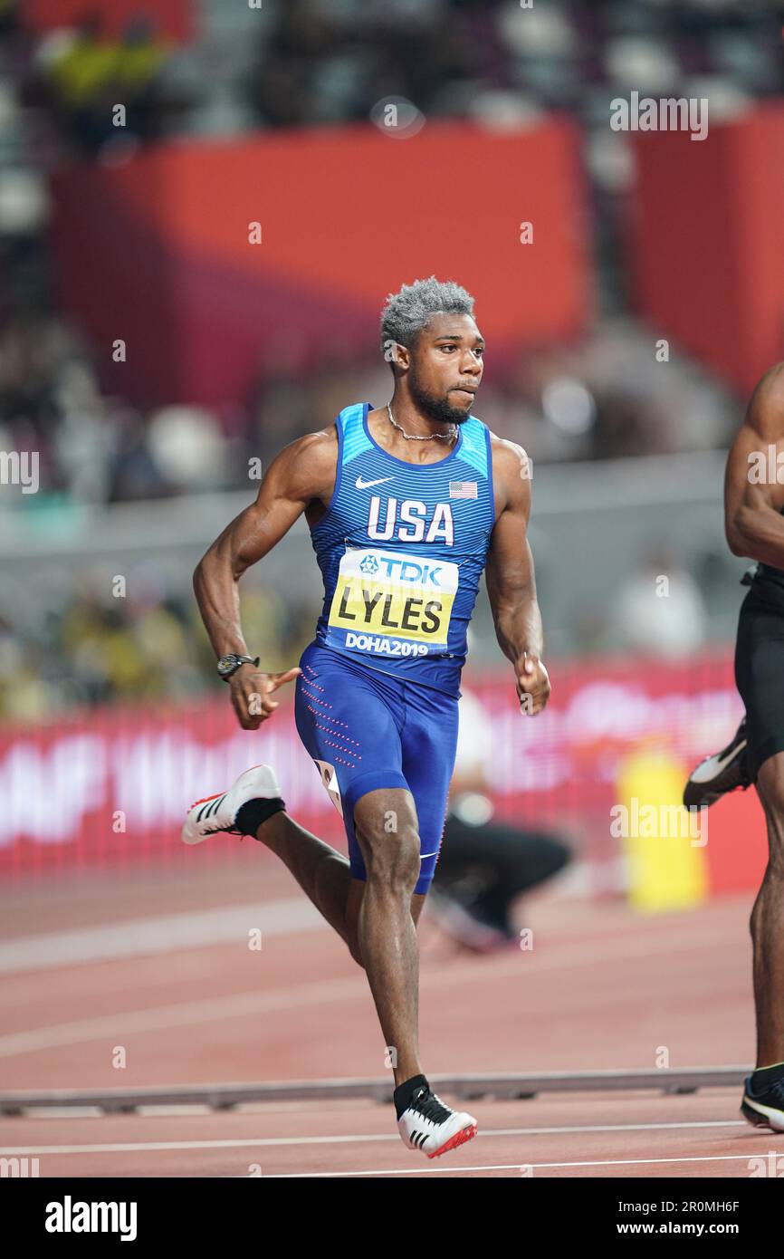Noah Lyles running the 200m at the 2019 World Athletics Championships ...