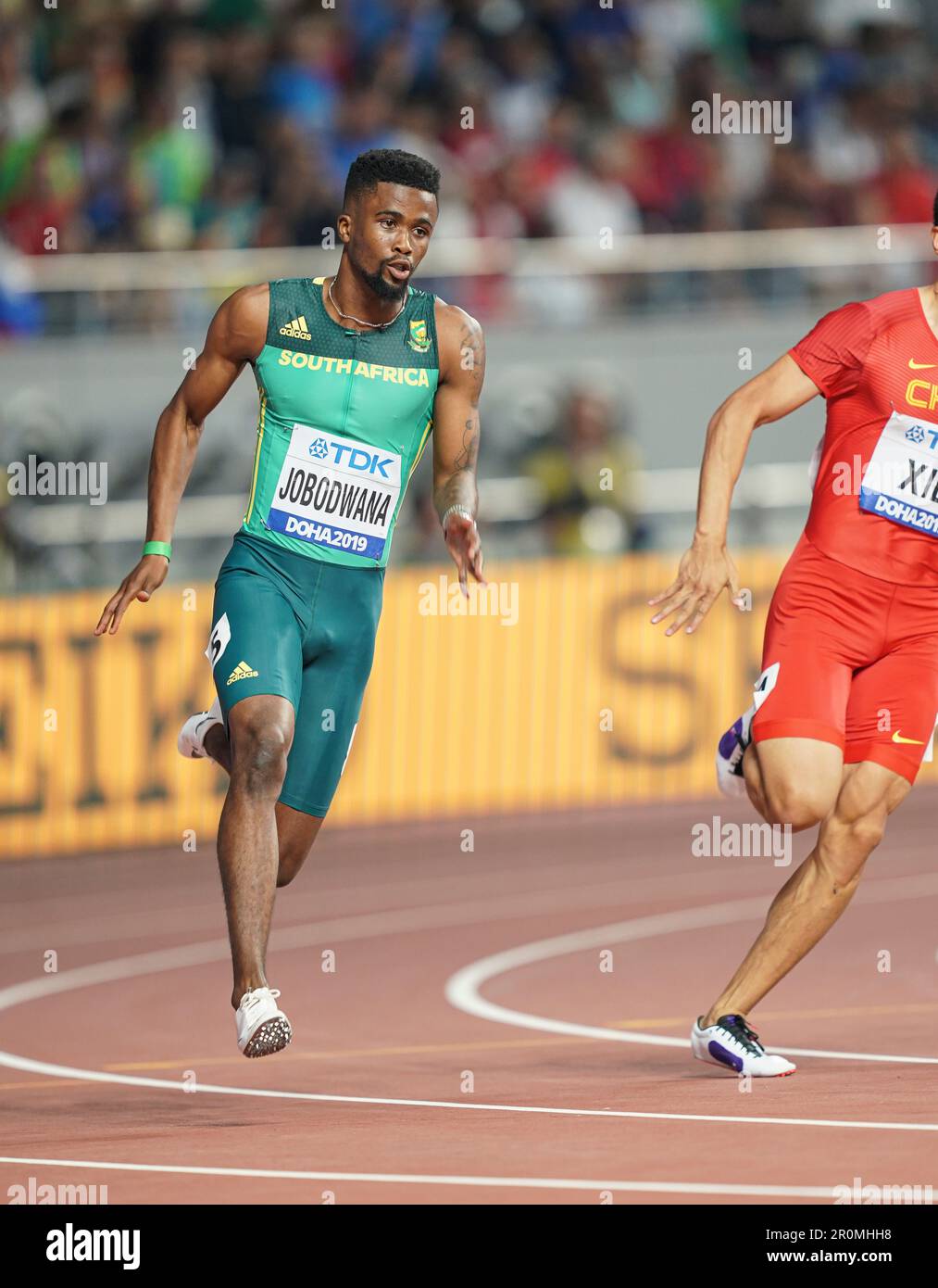 Anaso Jobodwana running the 200m at the 2019 World Athletics ...