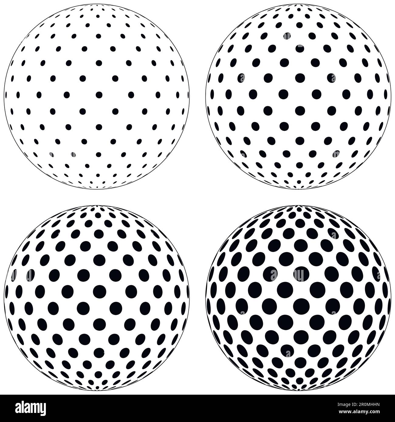 Set of 3D globe ball, dots circles pattern on the surface of the sphere ...