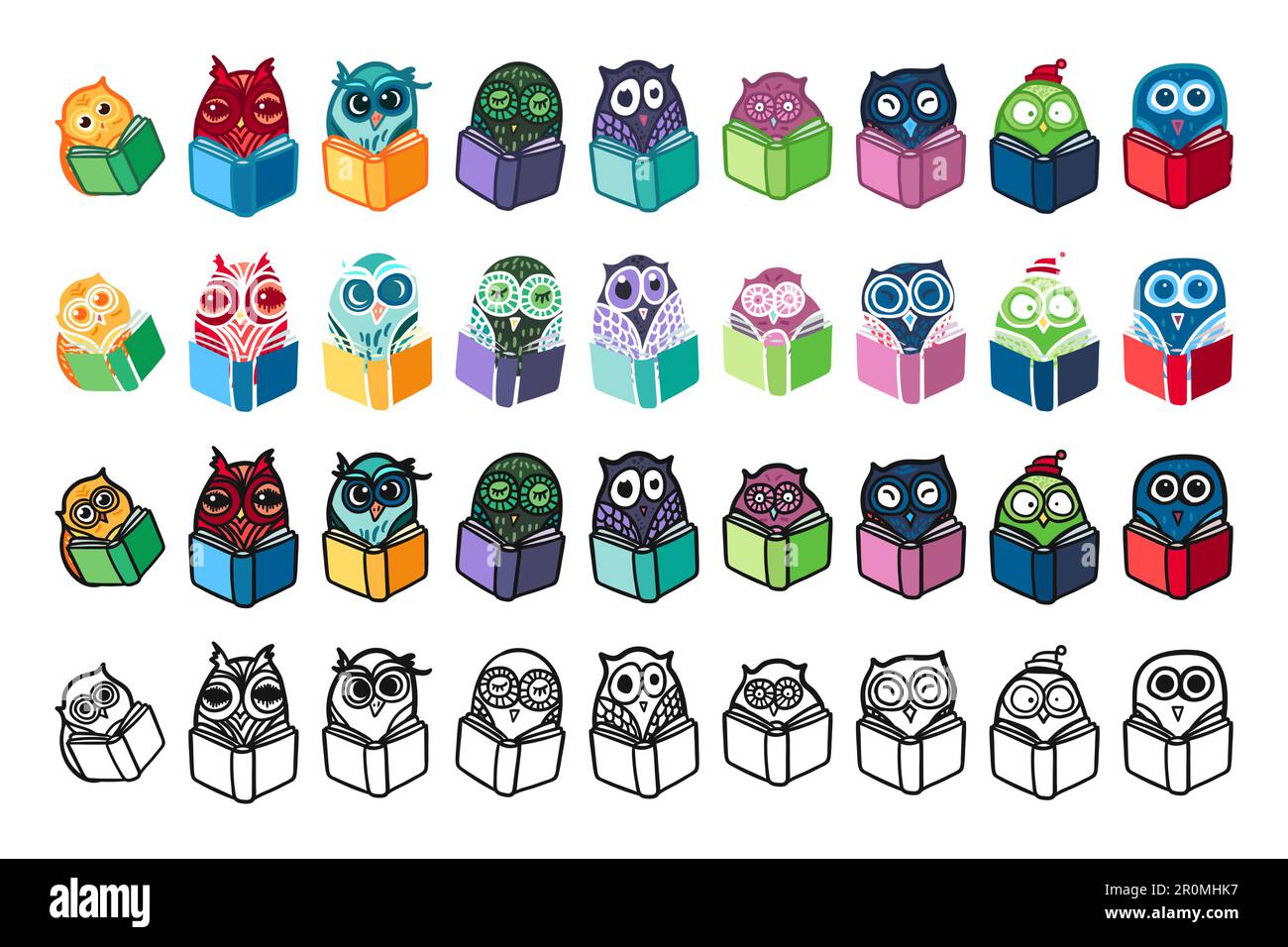 Hand Drawn Funny Owl with Book. Owls Learning subject for print, fabric ...