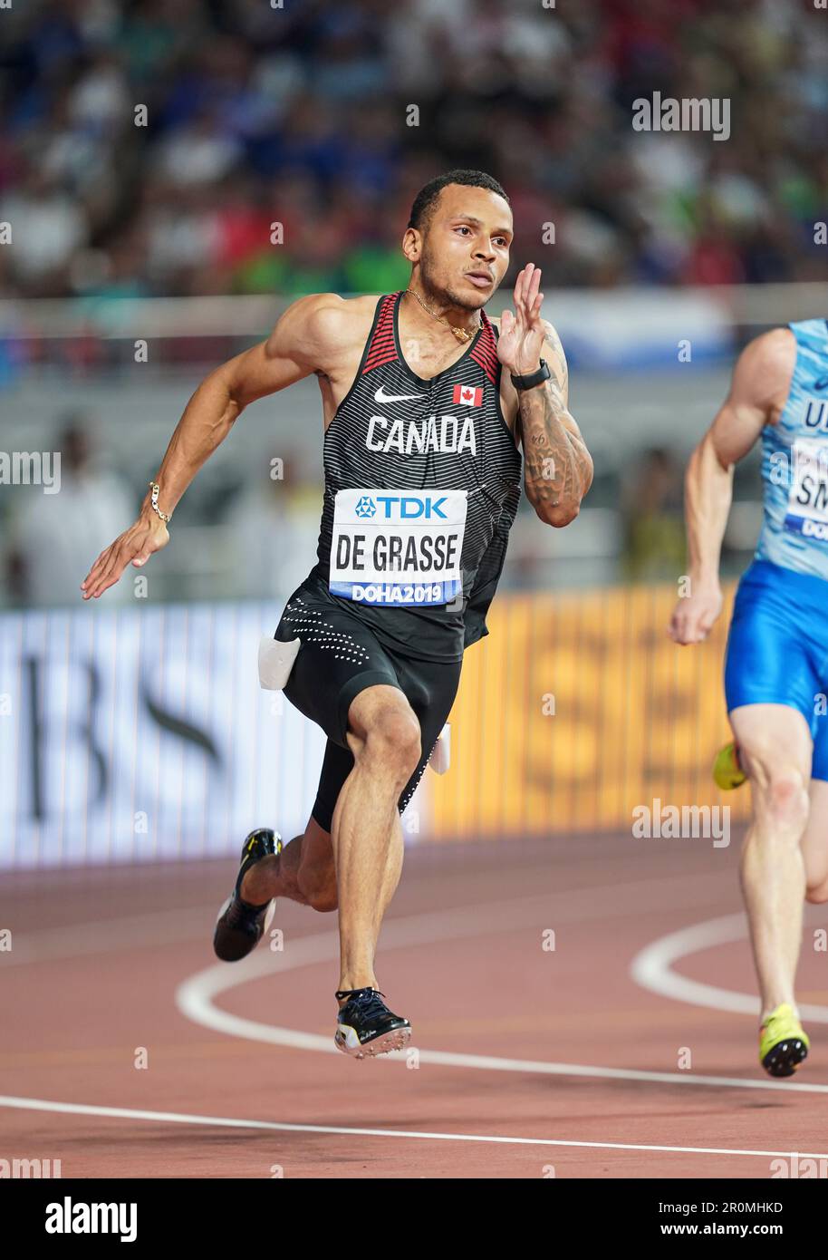 Andre De Grasse running the 200m at the 2019 World Athletics ...