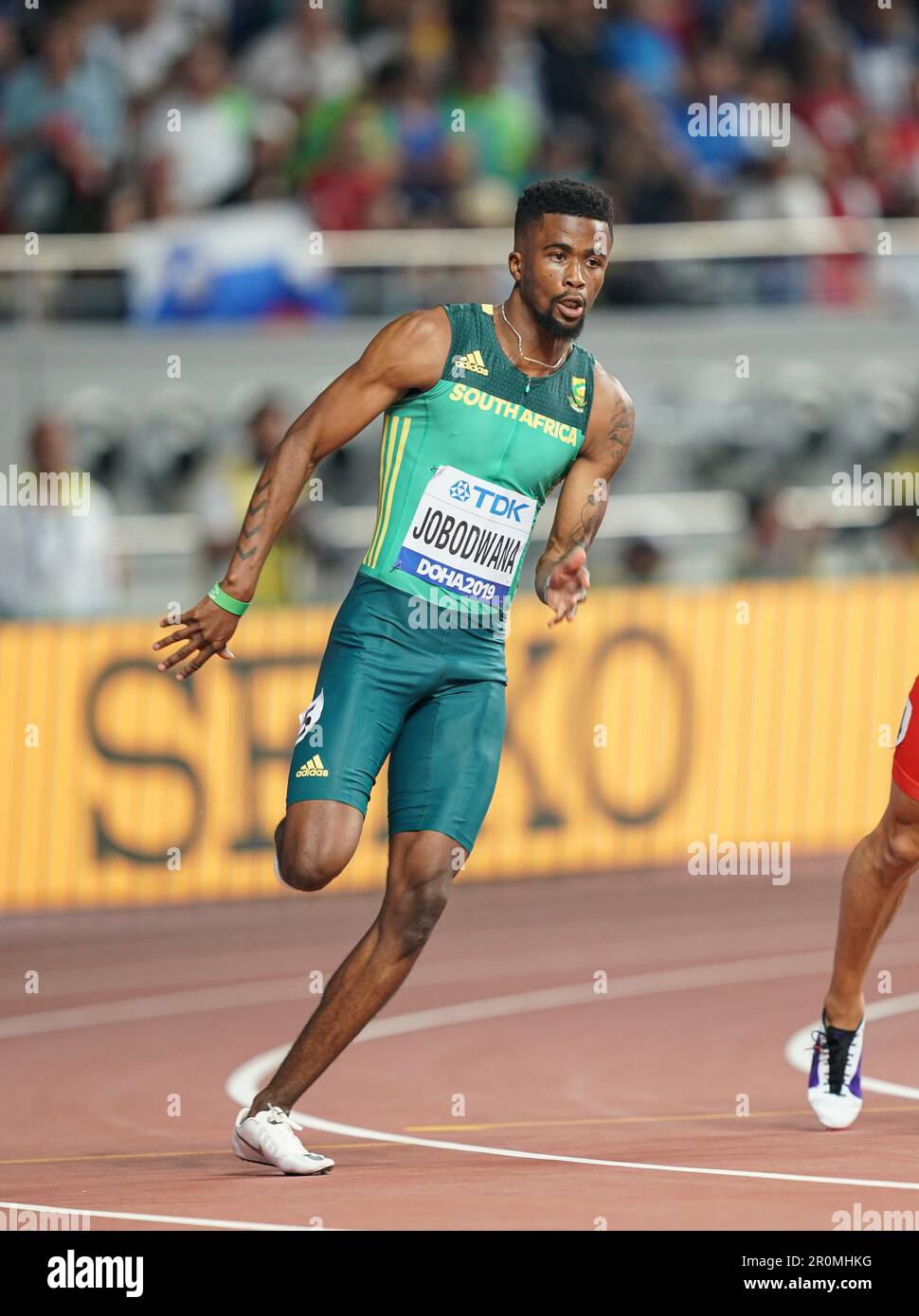Anaso Jobodwana running the 200m at the 2019 World Athletics ...