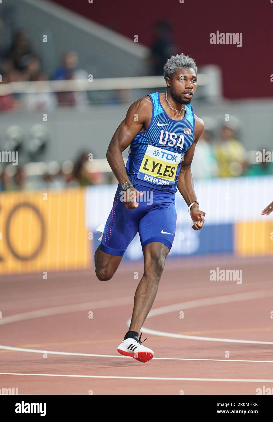 Noah Lyles running the 200m at the 2019 World Athletics Championships ...