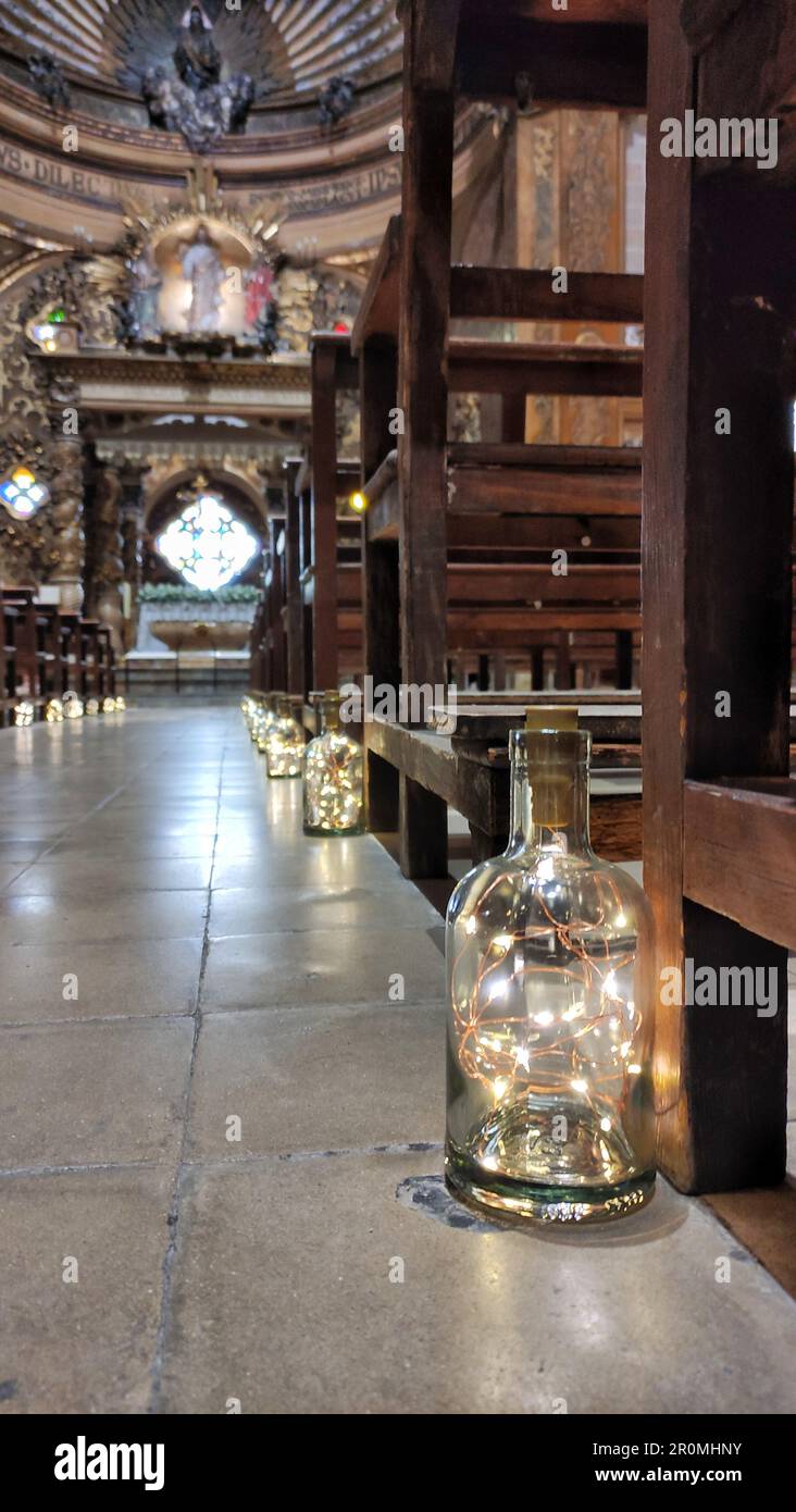 An interior view of a traditional church featuring a spacious design ...
