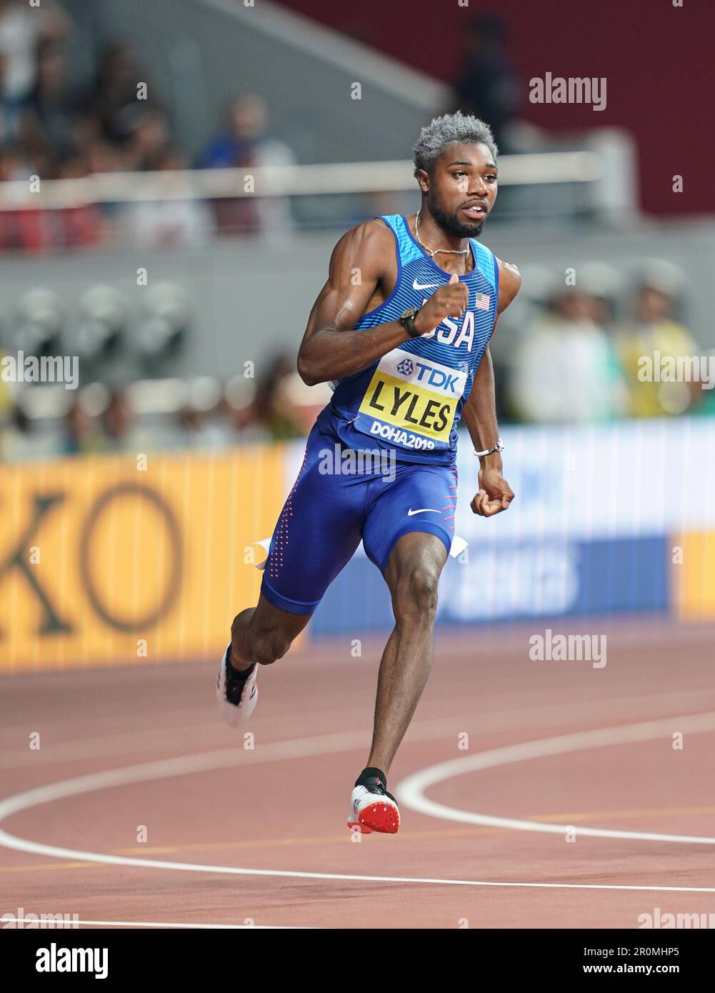 Noah Lyles running the 200m at the 2019 World Athletics Championships ...