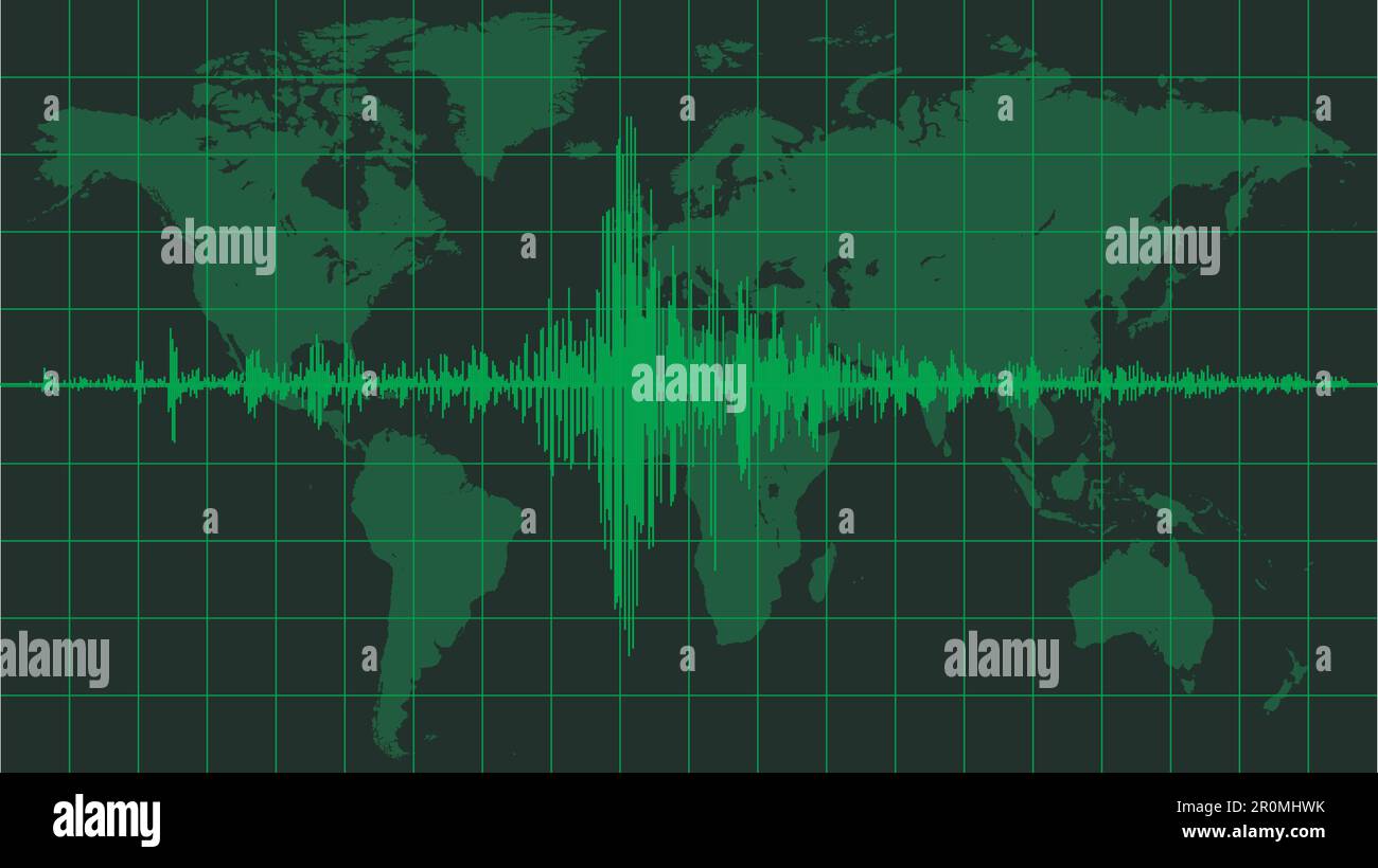 Map of planet earth with seismic diagram, green matrix color Stock ...