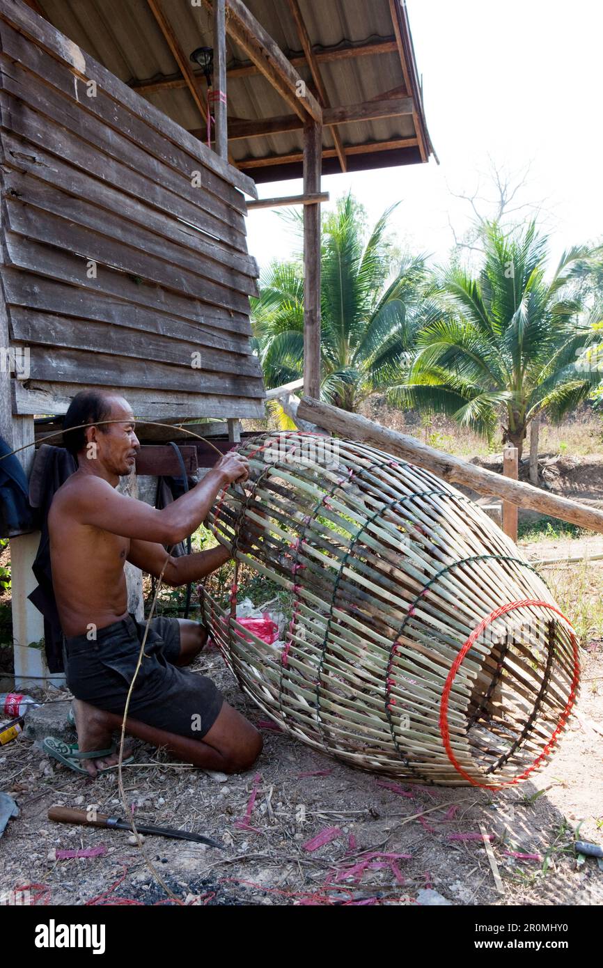 Thai people builds bamboo fish fry, Sukhothai, Thailand Stock Photo - Alamy