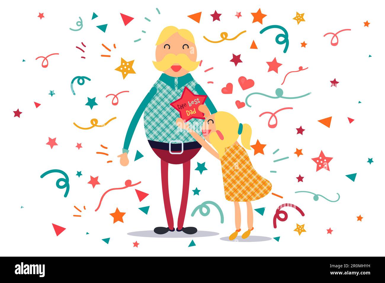 Happy Fathers Day concept with happy father and his daughter. Vector ...