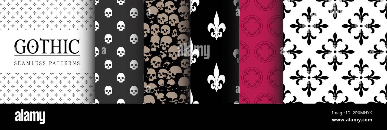 Seamless Pattern Collection of Gothic Designs from 90's. Cathedral and ...