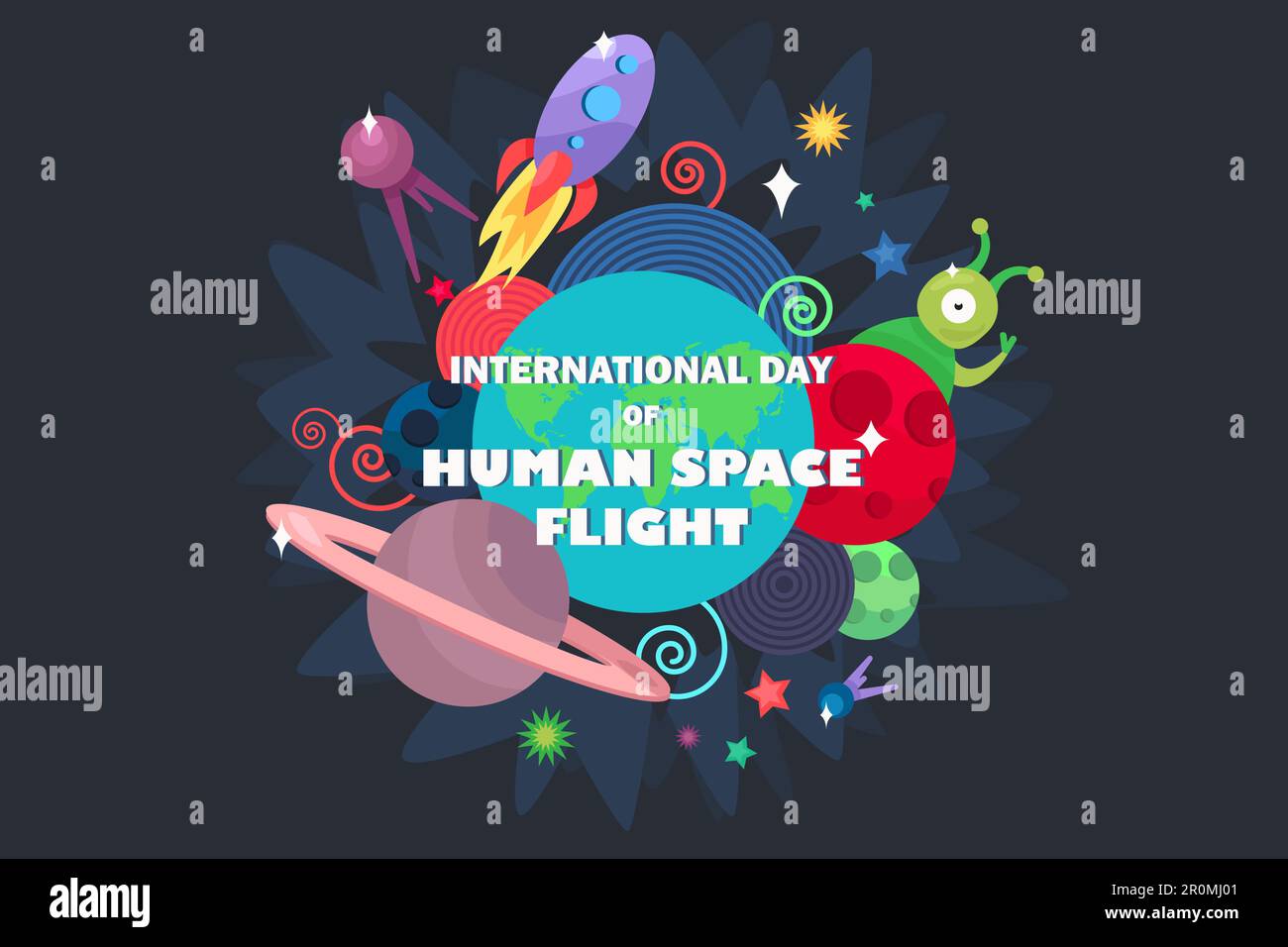 International Day Of Human Space Flight. Cosmos and UFO concept ...
