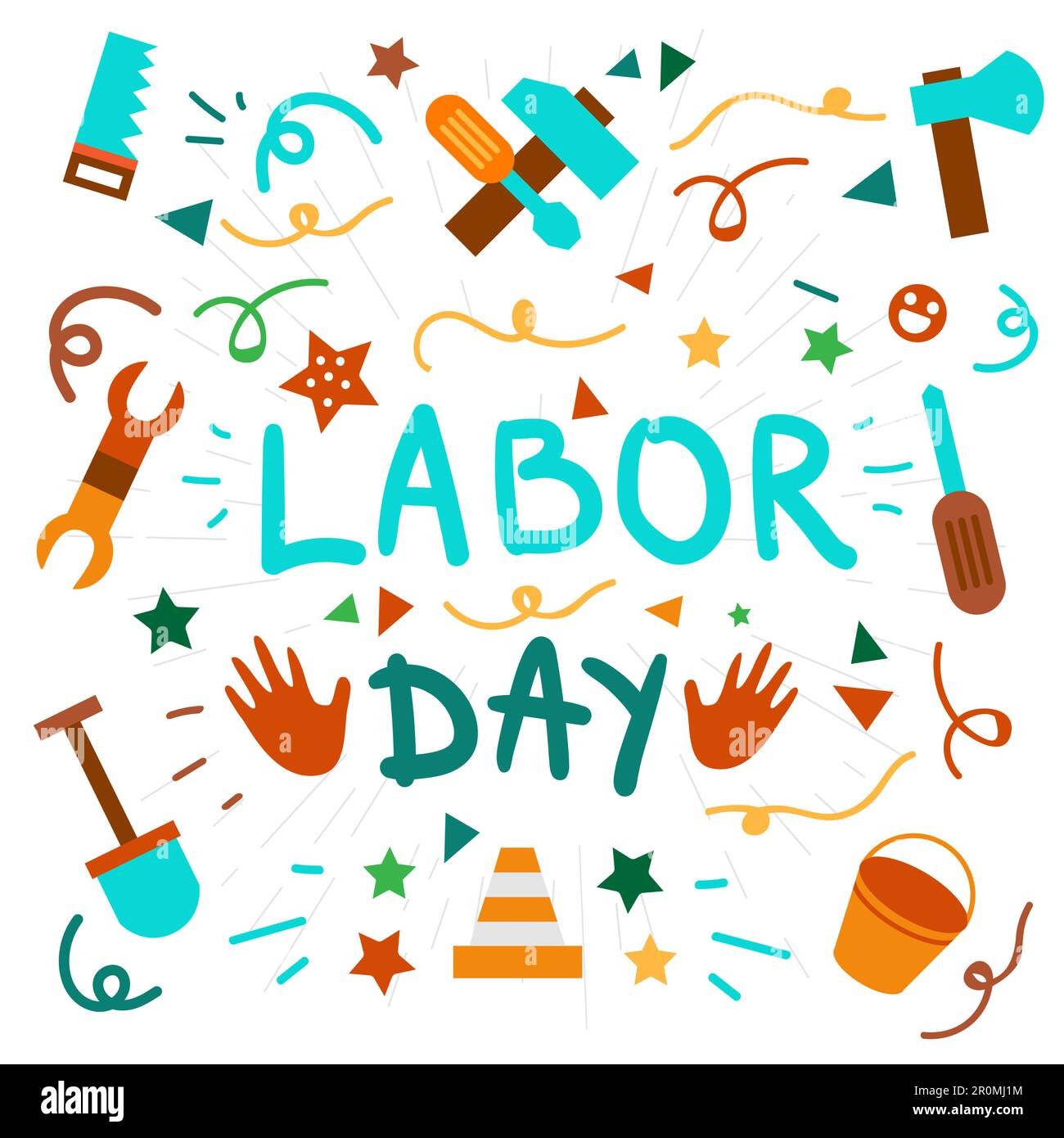 Labor Day Lettering Greeting Banner In View Ribbon With hammer ...