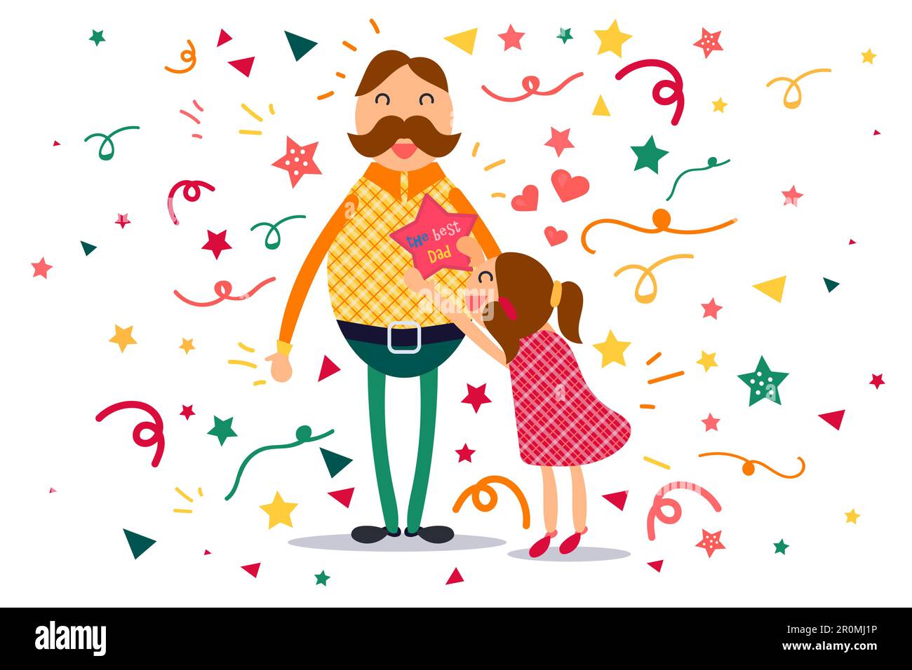 Happy Fathers Day concept with happy father and his daughter. Vector ...