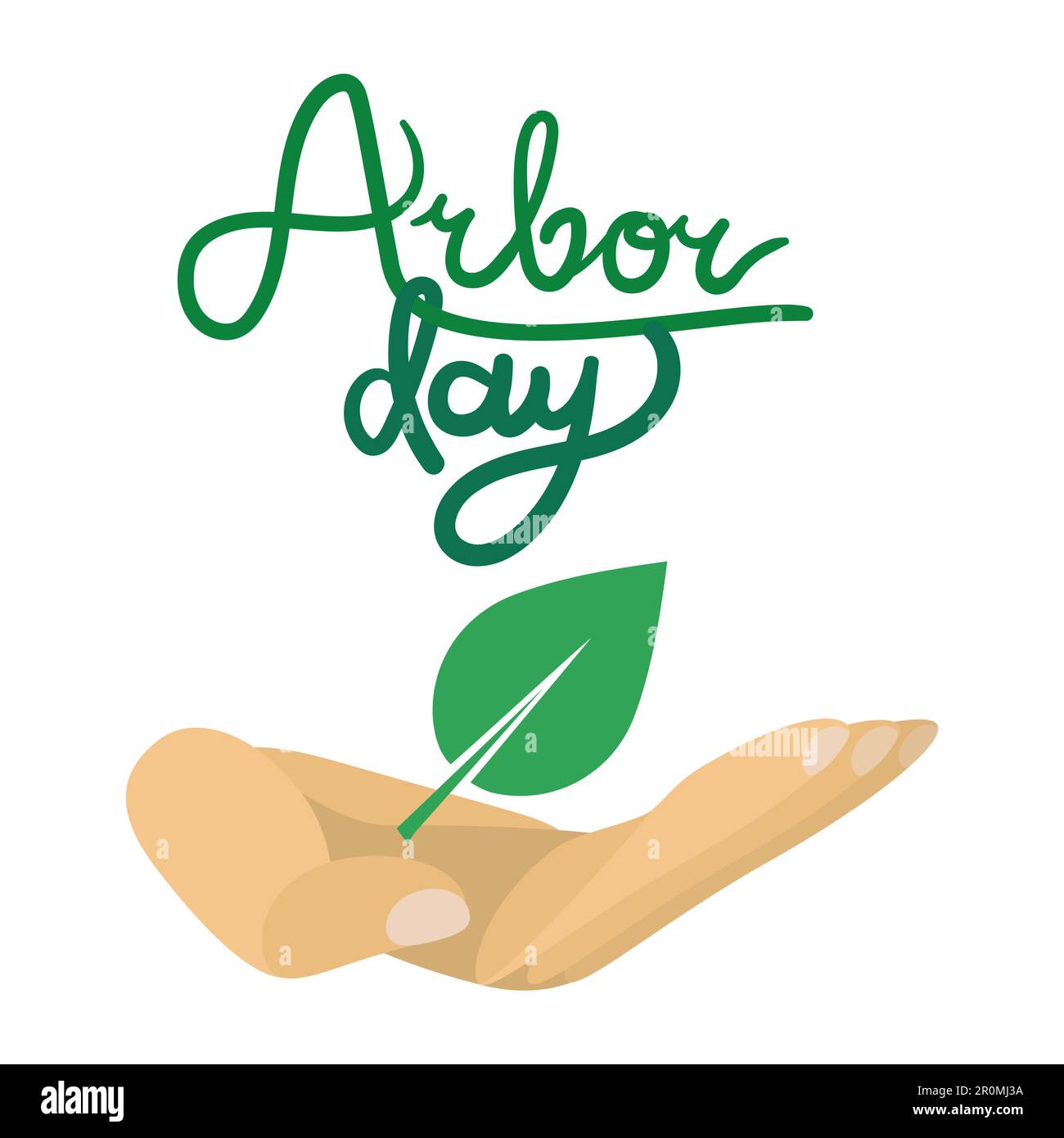 Save Our Planet Concept with leaf in human hand. Arbor Day Greeting for ...