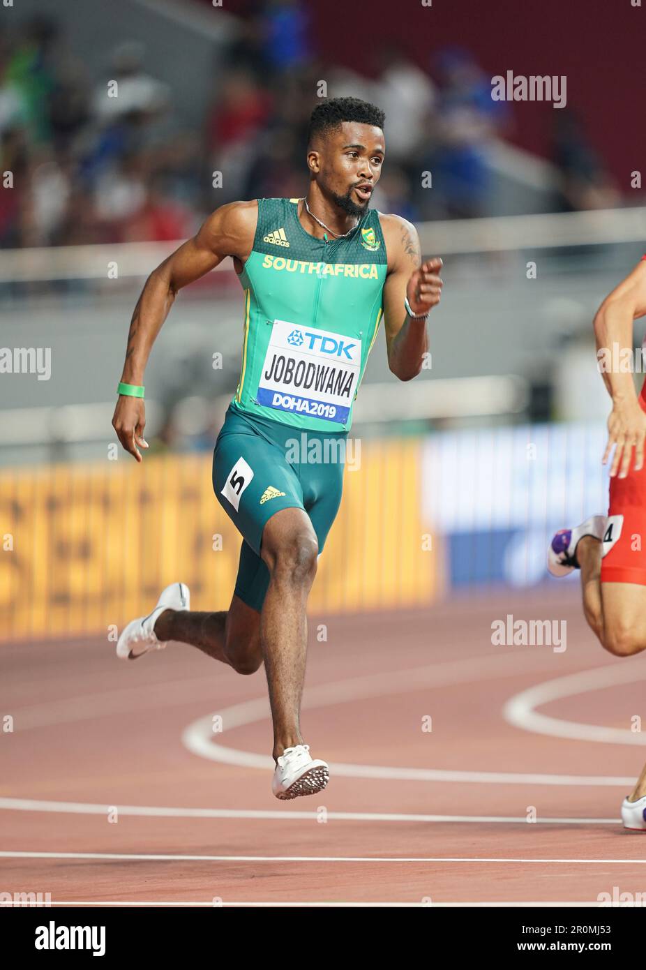 Anaso Jobodwana running the 200m at the 2019 World Athletics ...