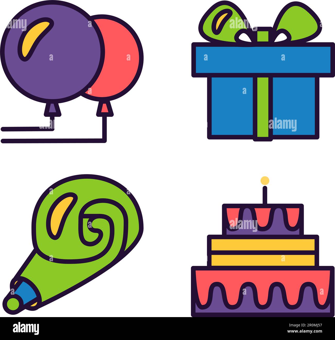 Happy Birthday Icons. Celebration Greeting Symbols. Vector Stock Vector ...