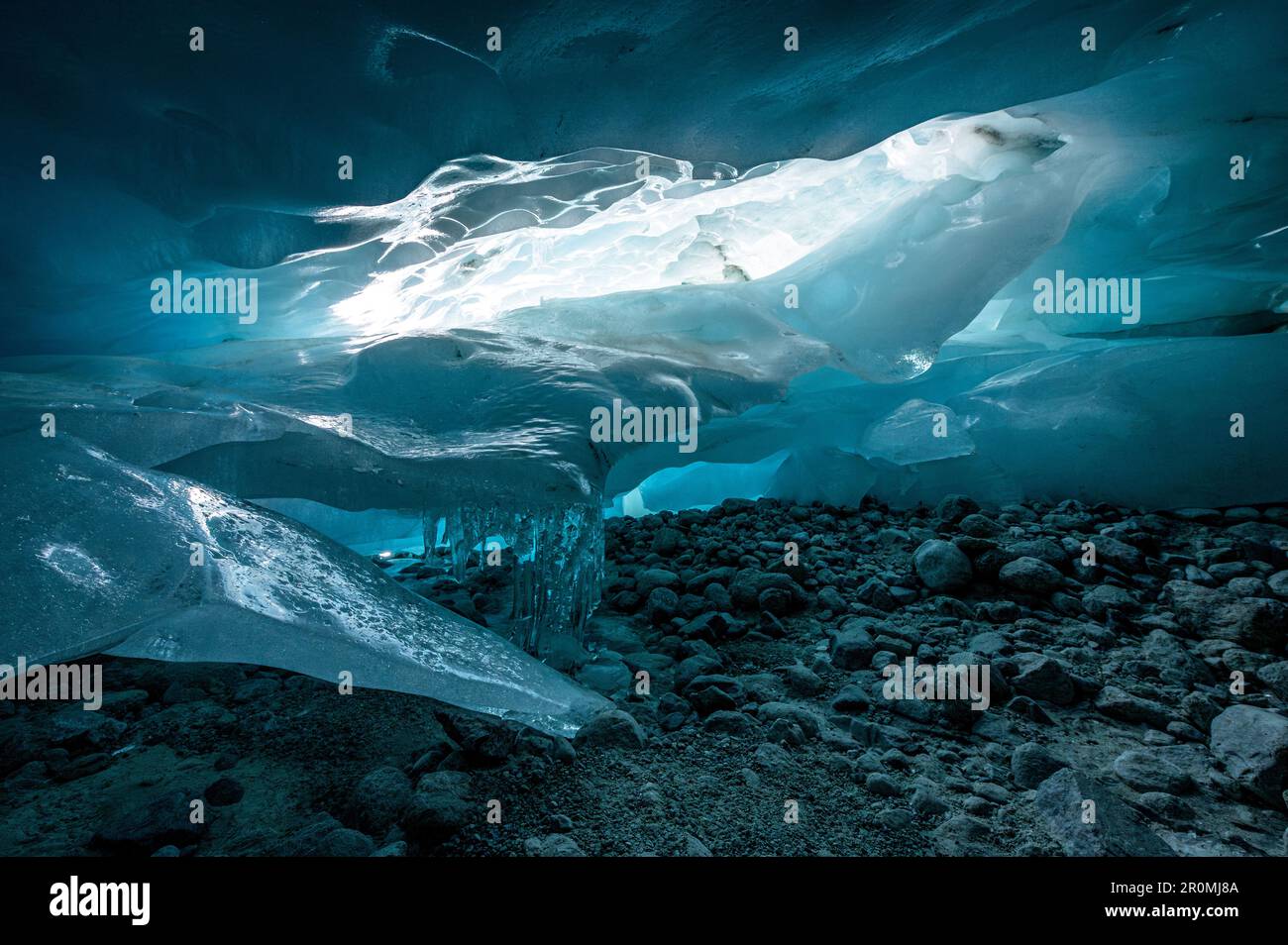 magical blue ice structures in a glacier cave in the Swiss Alps Stock ...
