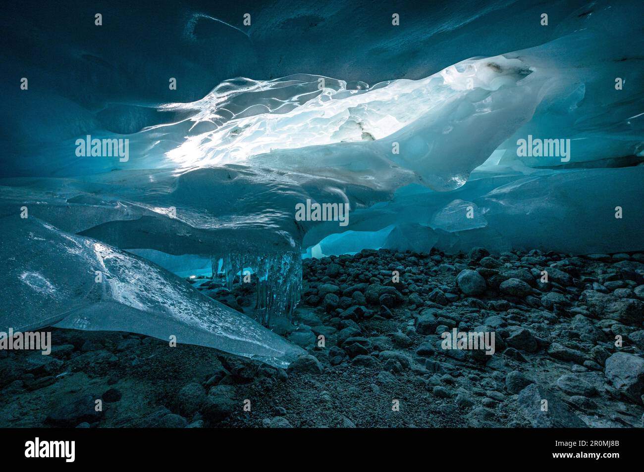 magical blue ice structures in a glacier cave in the Swiss Alps Stock ...