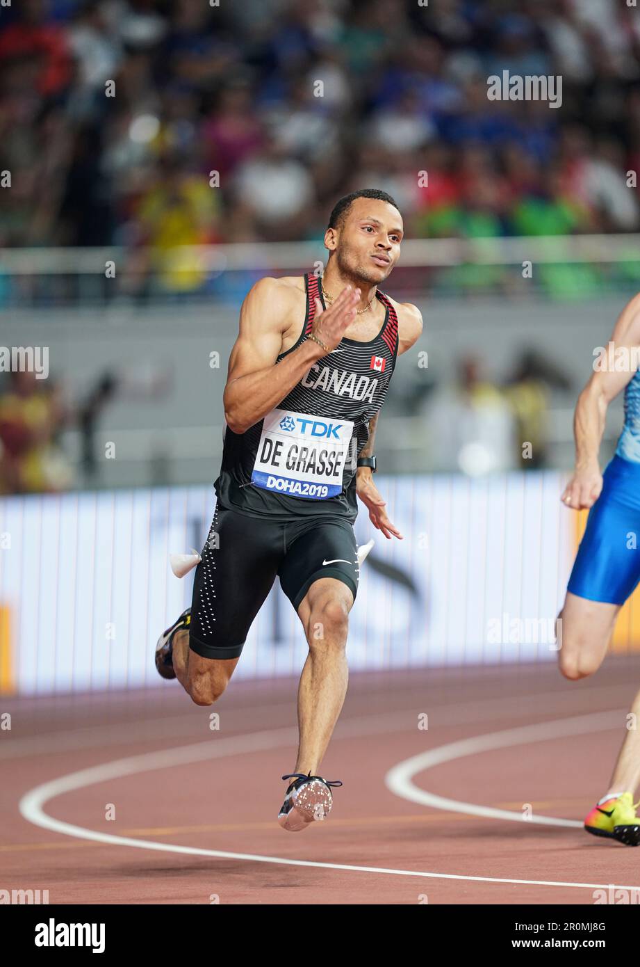 Andre De Grasse running the 200m at the 2019 World Athletics ...