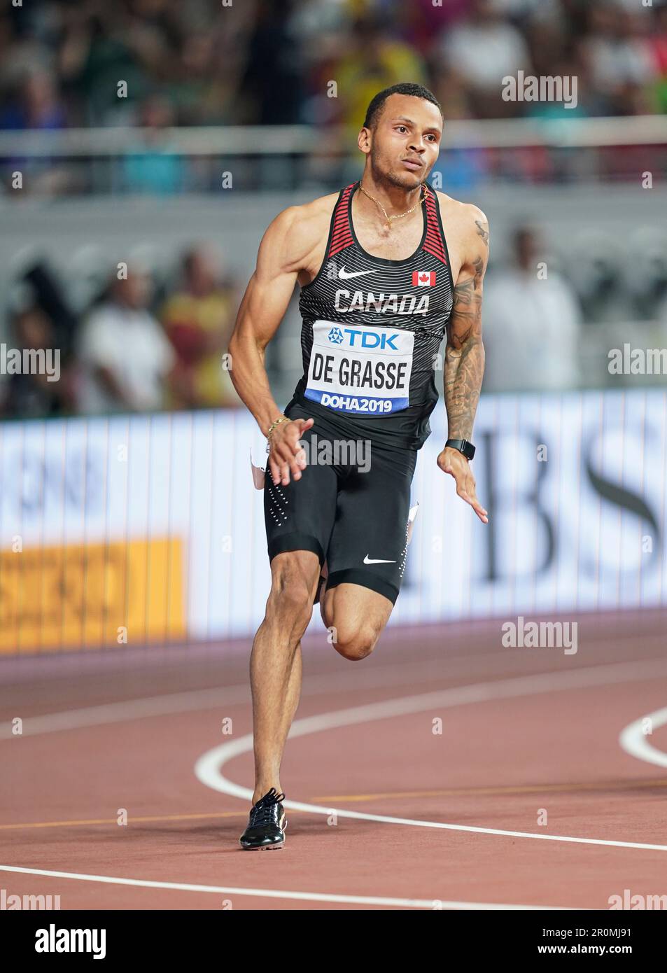 Andre De Grasse running the 200m at the 2019 World Athletics ...