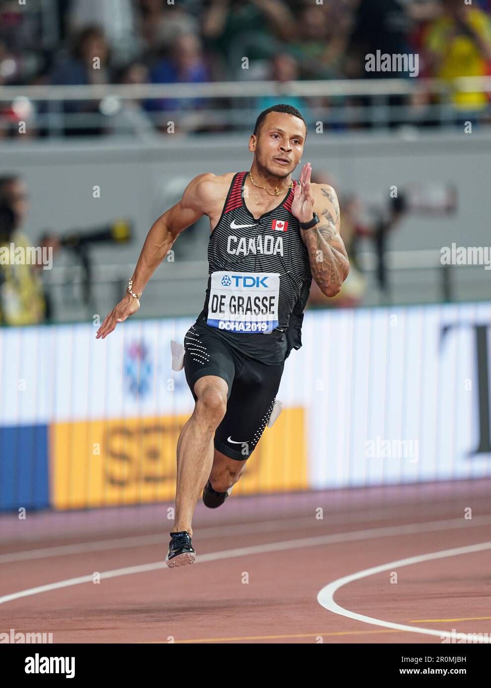 Andre De Grasse running the 200m at the 2019 World Athletics ...