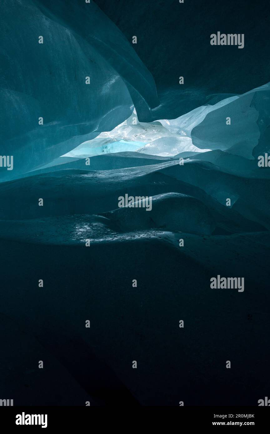 deep blue ice structure in a swiss ice cave in the Valais Alps Stock ...