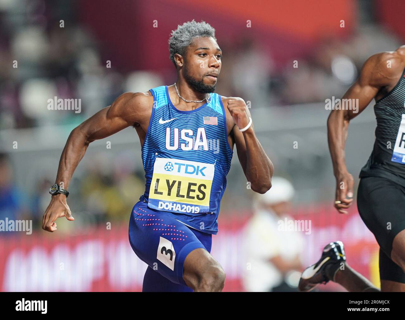 Noah Lyles running the 200m at the 2019 World Athletics Championships ...