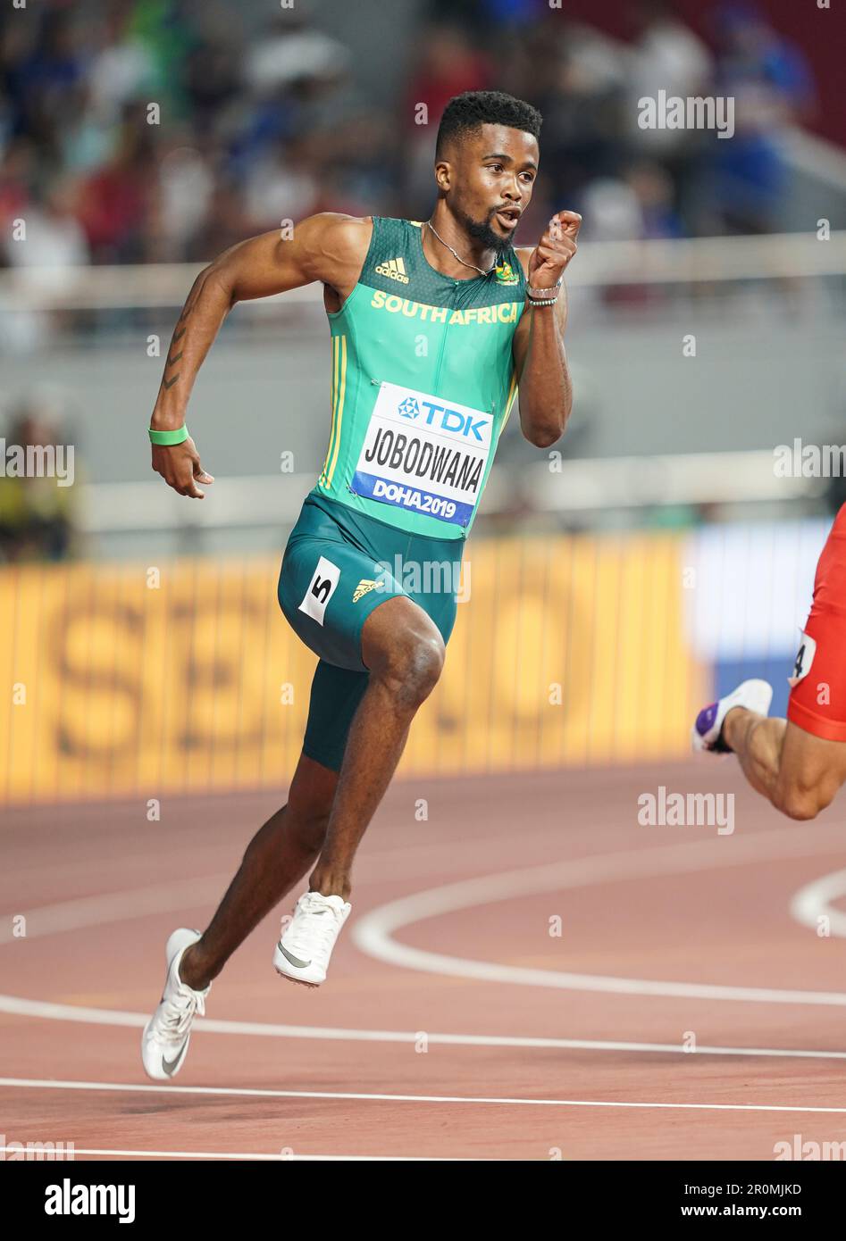 Anaso Jobodwana running the 200m at the 2019 World Athletics ...