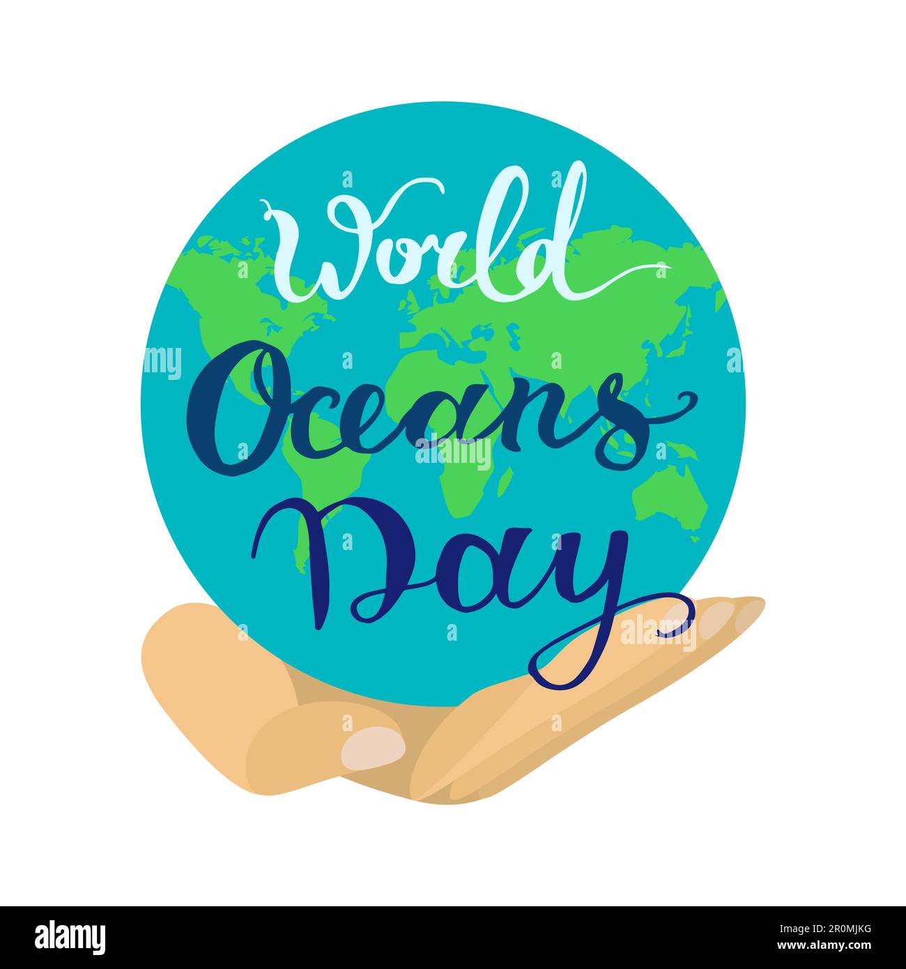 World Ocean Day Lettering Banner With Earth In Human Hand. Vector Stock ...