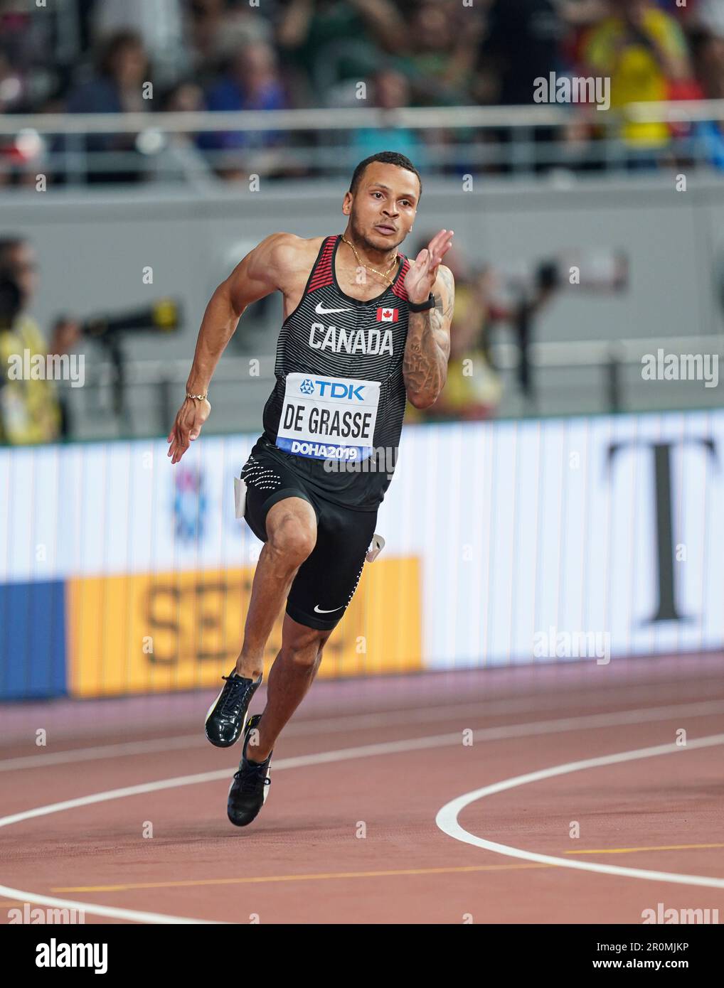 Andre De Grasse running the 200m at the 2019 World Athletics ...