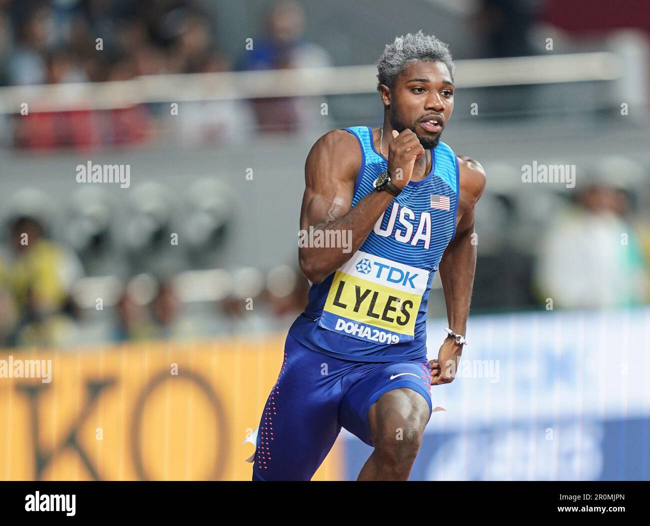 Noah Lyles running the 200m at the 2019 World Athletics Championships ...