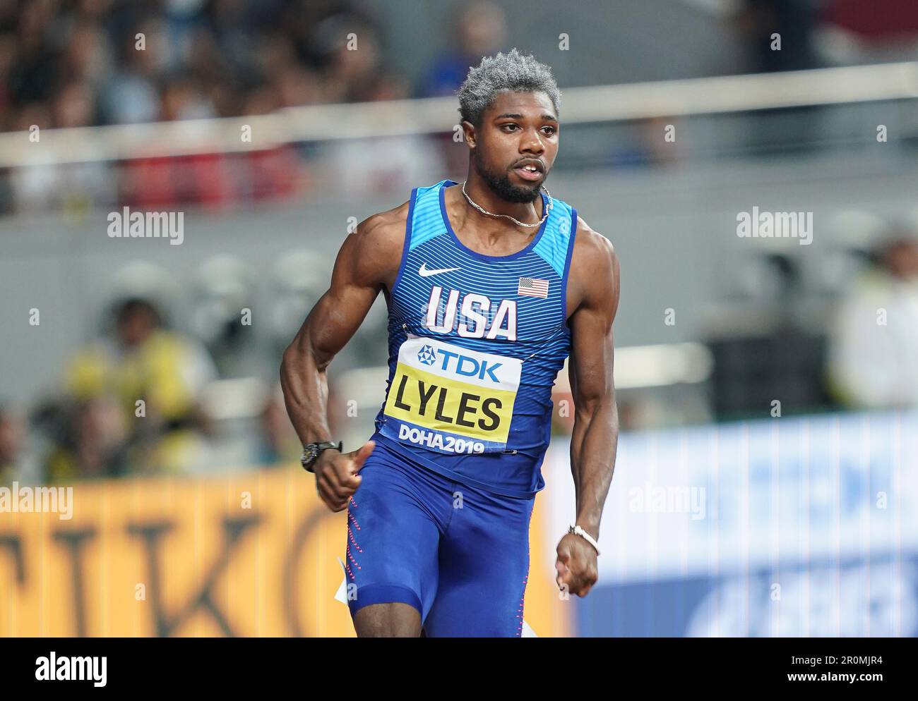 Noah Lyles running the 200m at the 2019 World Athletics Championships ...