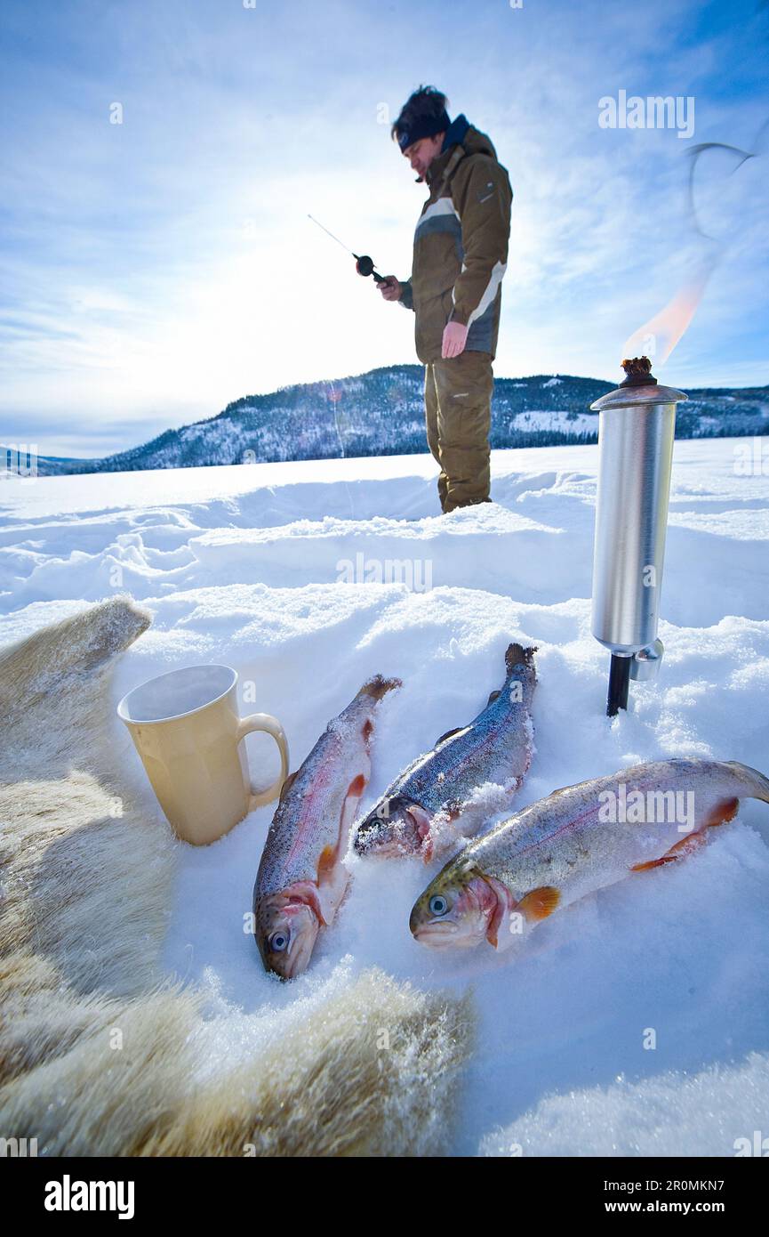 Norway, winter, Heggenes,surroundings ,Frozen lake, Icefishing Stock ...