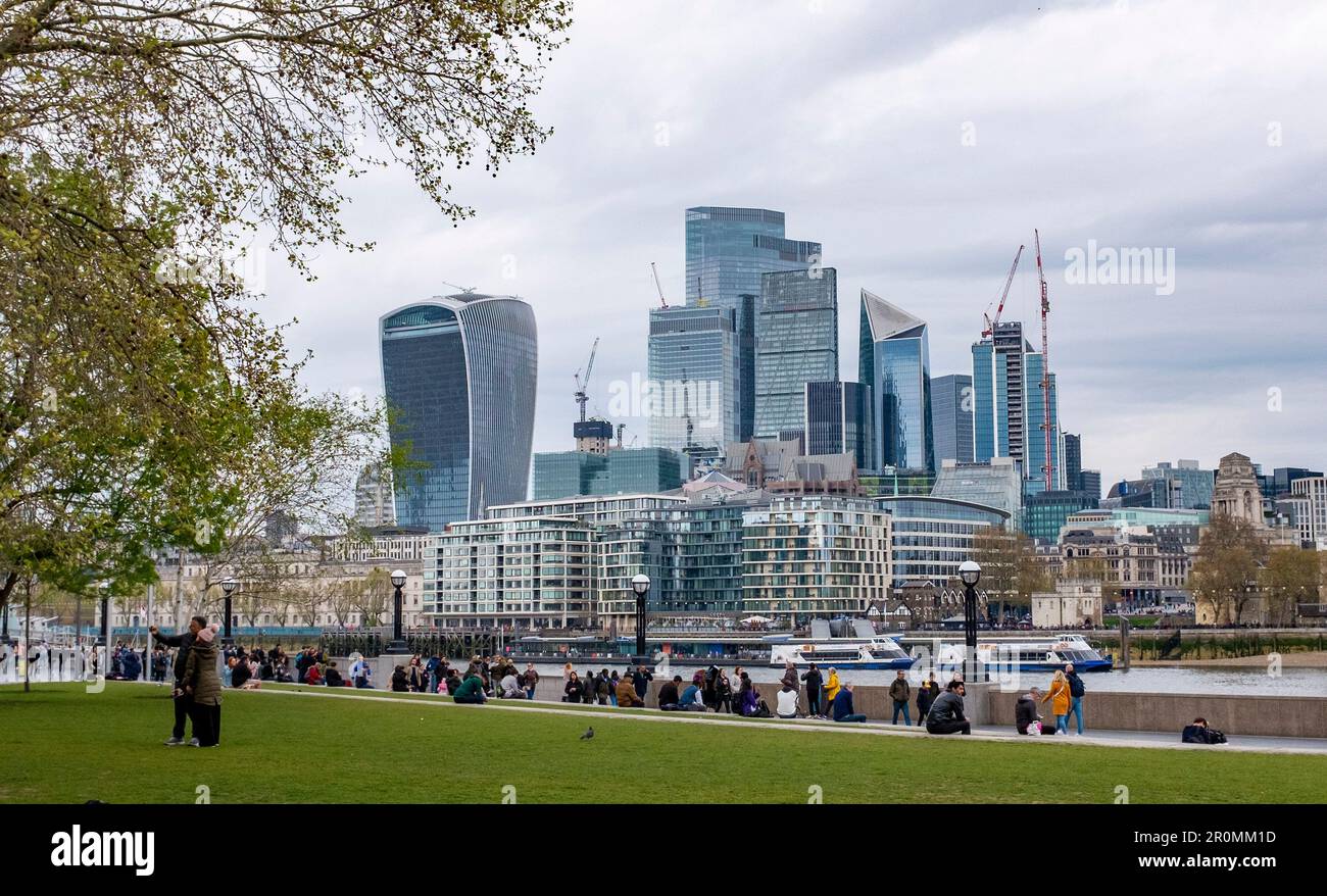 London Views - View across the River Thames towards the city financial ...